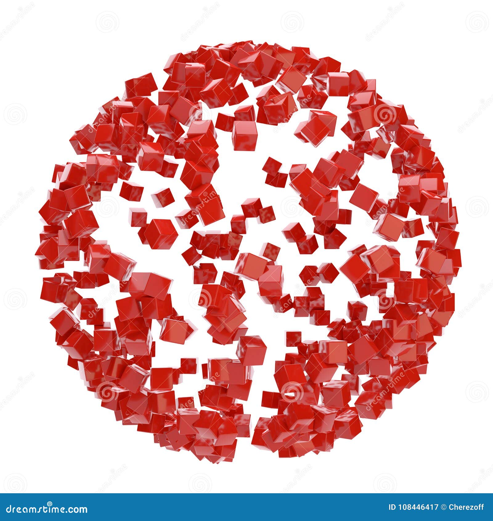 3D Red Abstract Sphere of Small Cubes Stock Illustration - Illustration ...
