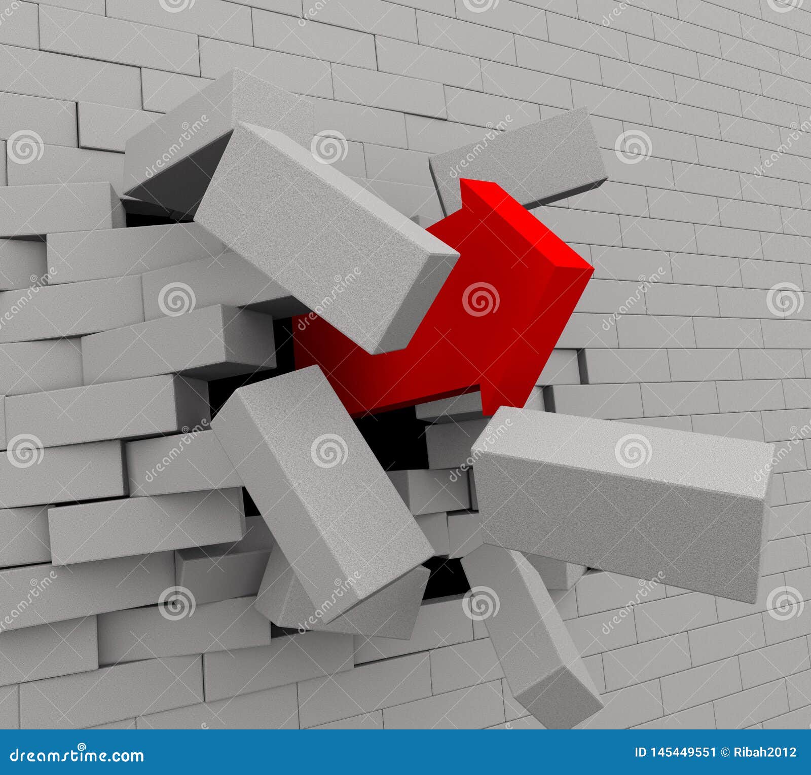 3d Red Arrow Break through Wall Stock Illustration - Illustration of ...