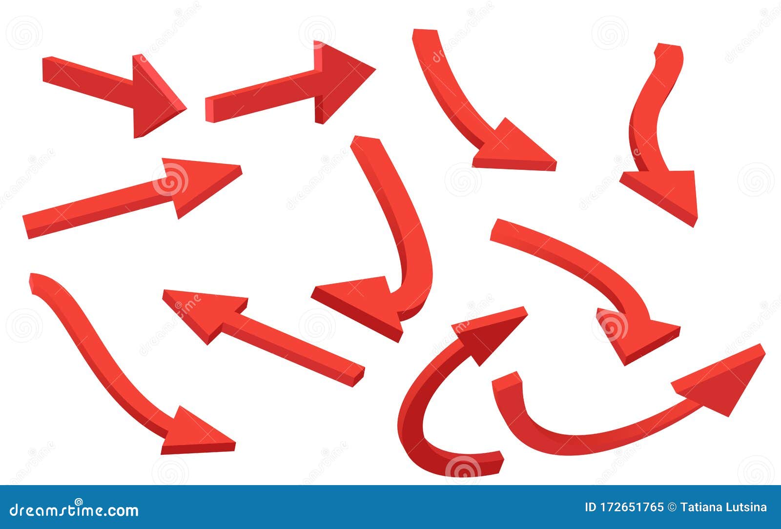 3D Red Arrows Set. Glossy Red 3d Arrows Isolated On White Background ...