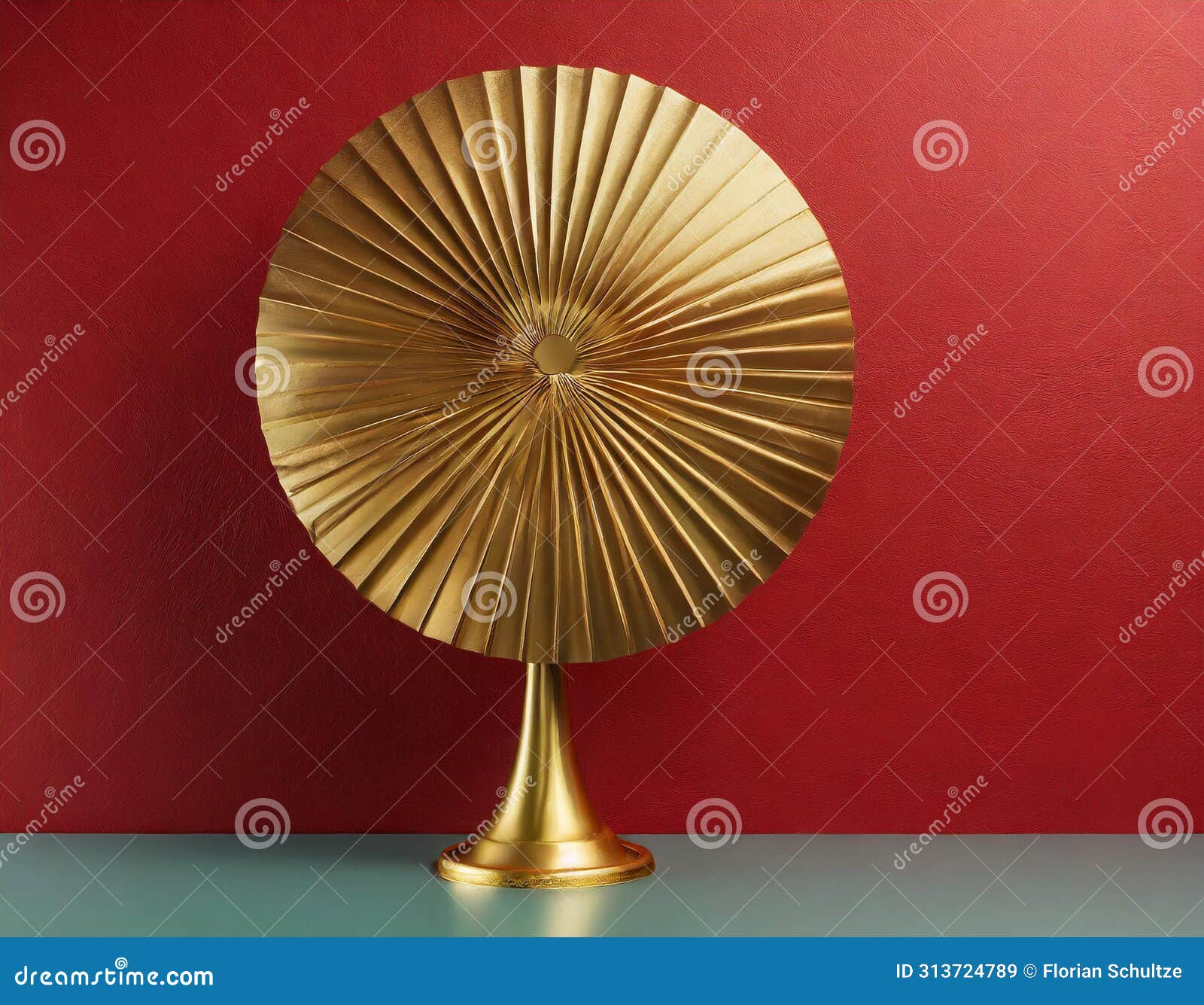 3d Red Background Gold Fan, Round Table, Minimalist Background, Simple ...