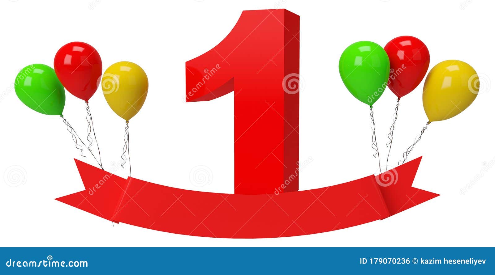 3D Red Ballon Template for Poster with One Number Stock Illustration ...
