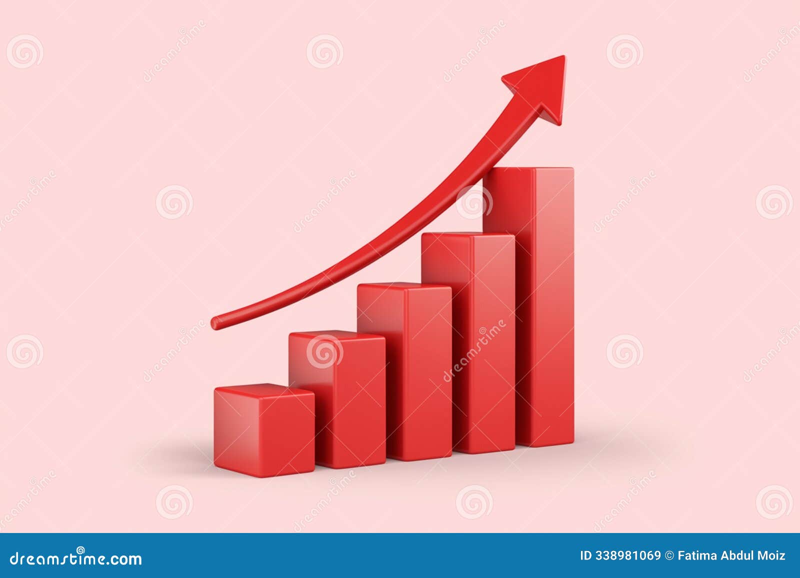 3D Red Bar Graph with Arrow Pointing Up Shows Growth Stock Illustration ...