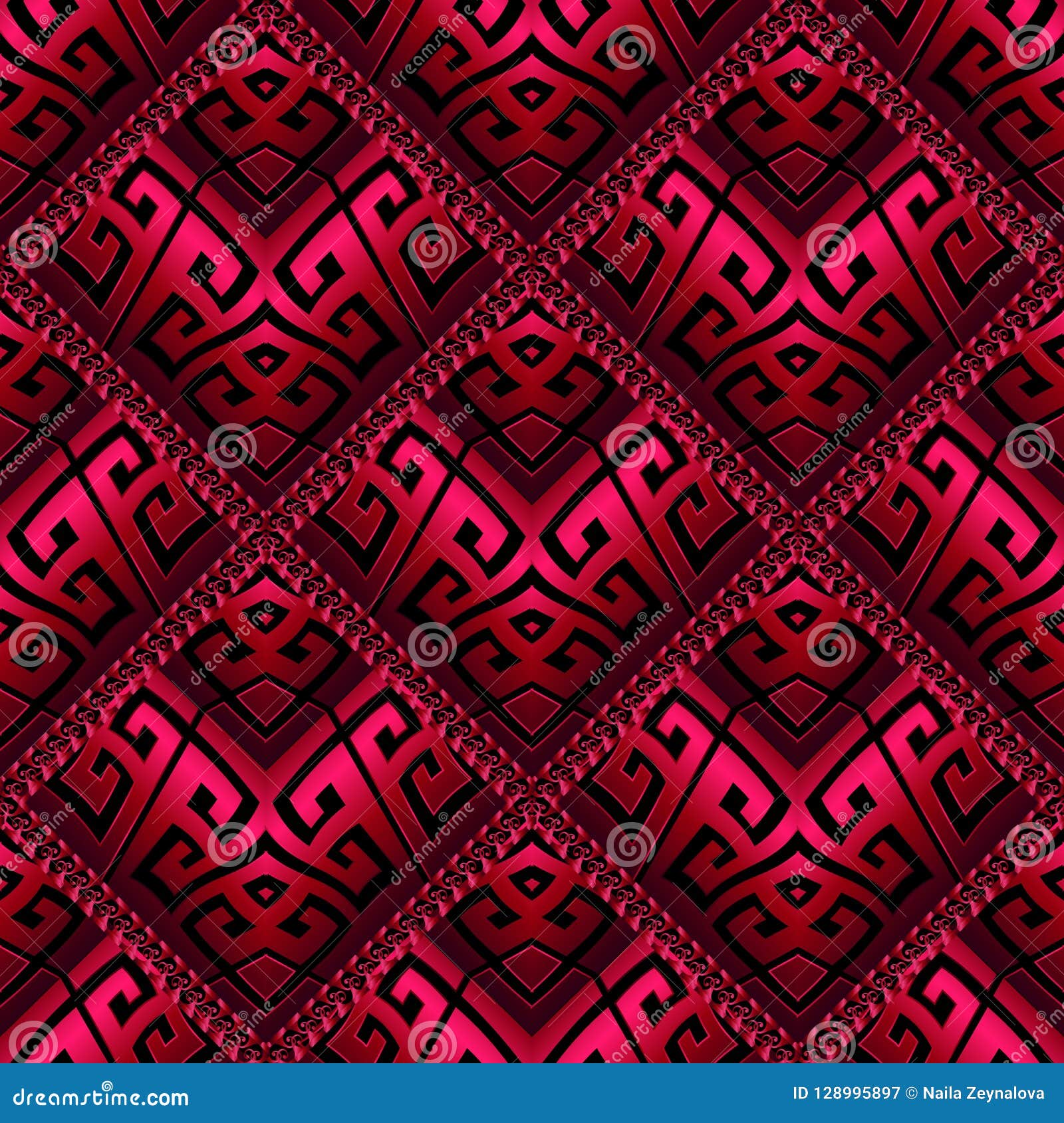 3d Red and Black Modern Greek Vector Seamless Pattern. Surface O Stock ...