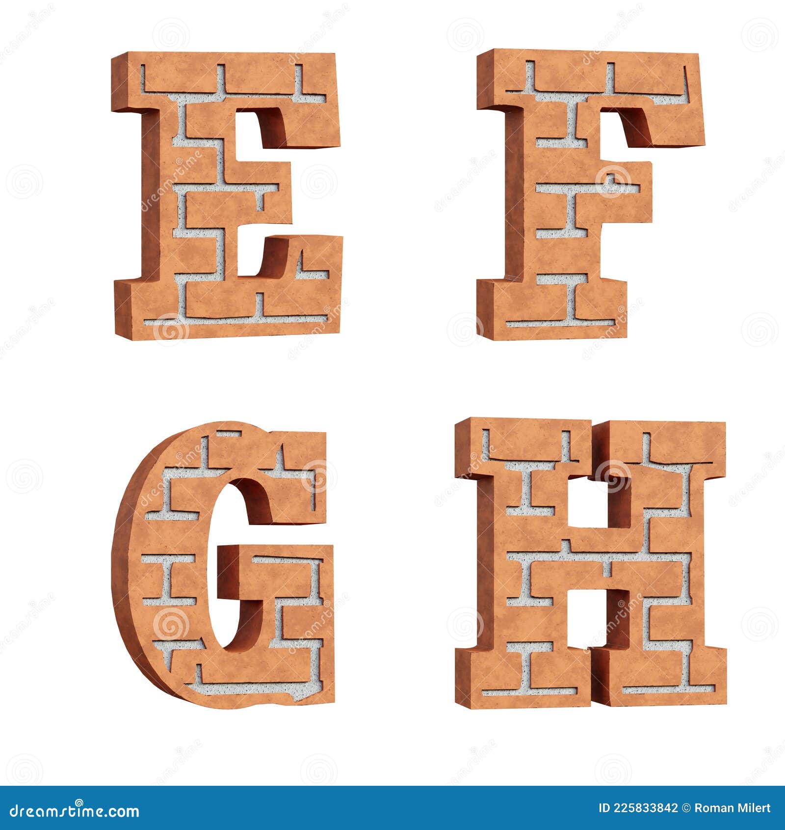 3D Red Brick Alphabet - Letters E-H Stock Illustration - Illustration ...