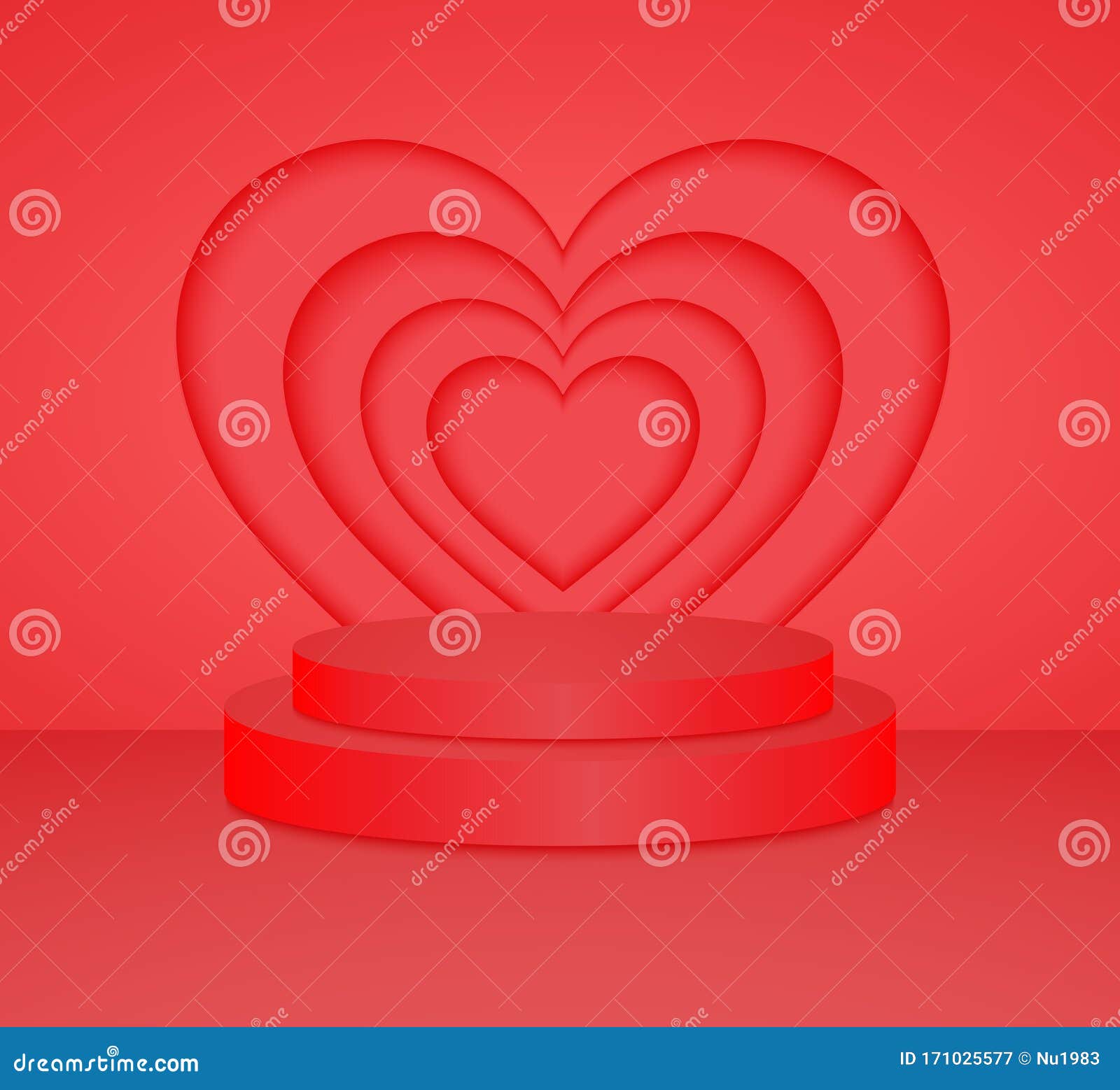 3d Red Cylinder Podium Minimal Studio Heart Wall Background. Abstract ...