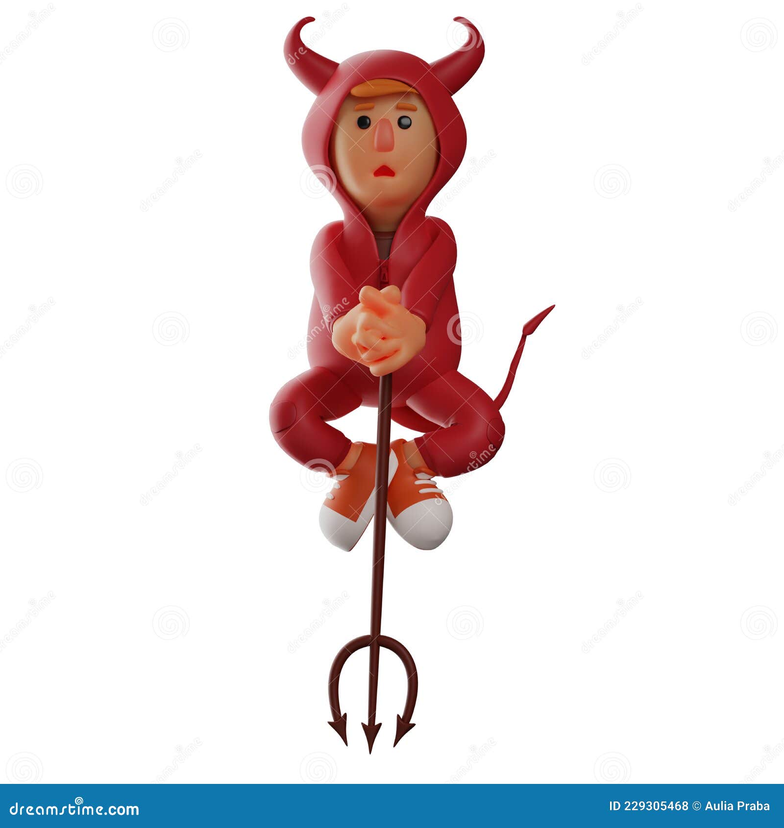 3D Red Devil Cartoon Character Flying on a Trident Stock Illustration ...