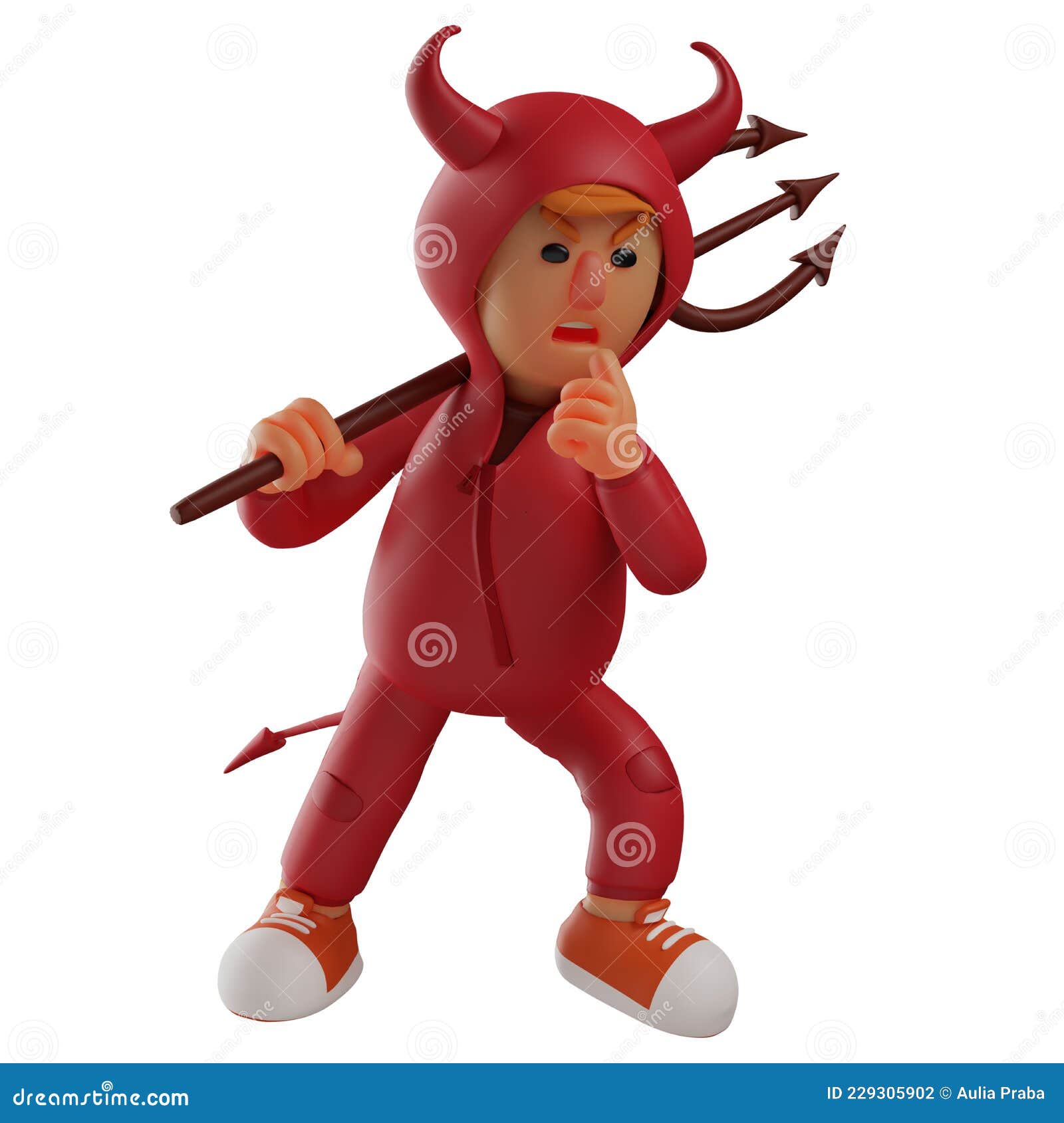 3D Red Devil Cartoon Character Showing a Serious Expression Stock ...