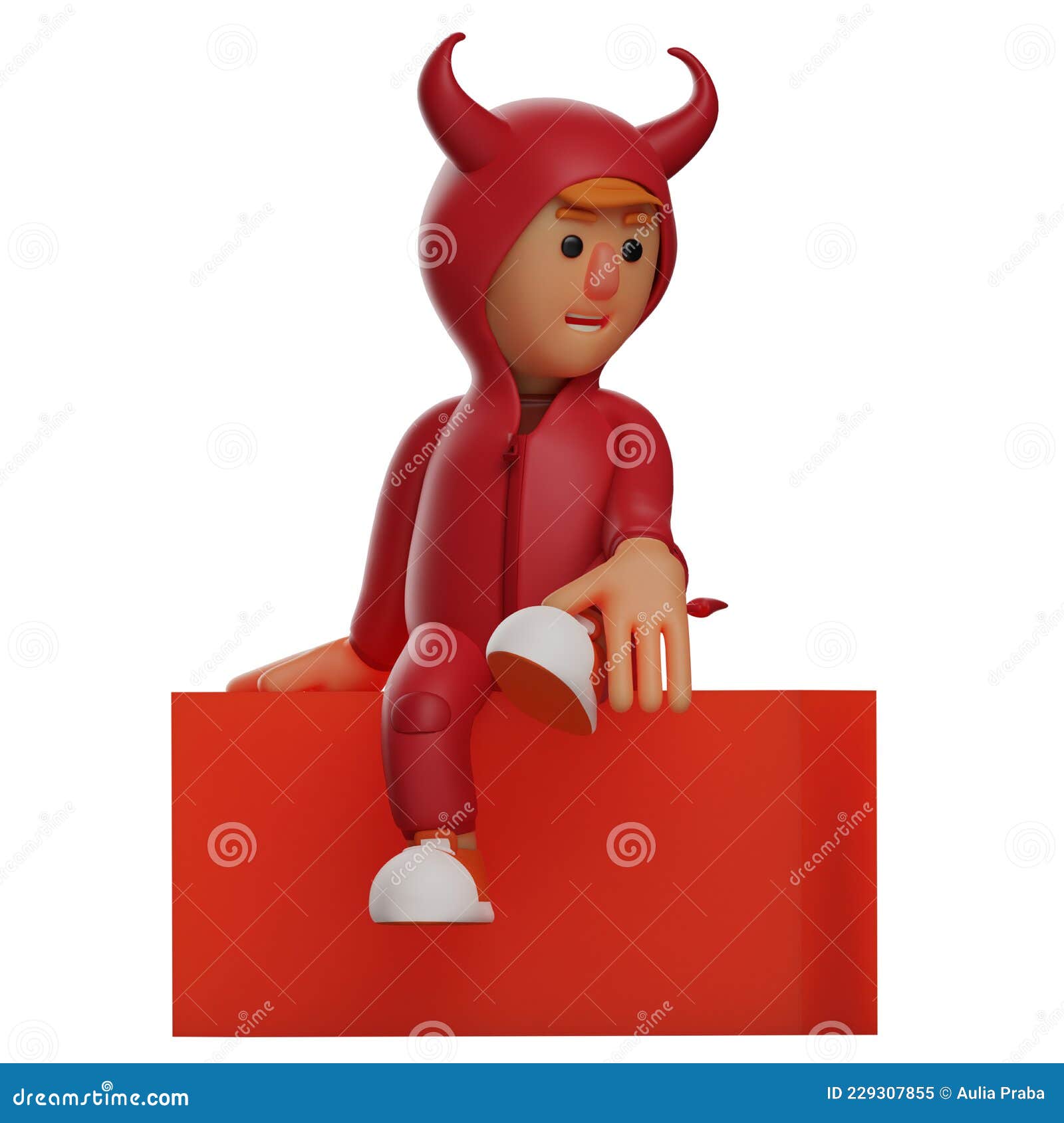 3D Red Devil Cartoon Design Sitting on a Big Red Box Stock Illustration ...