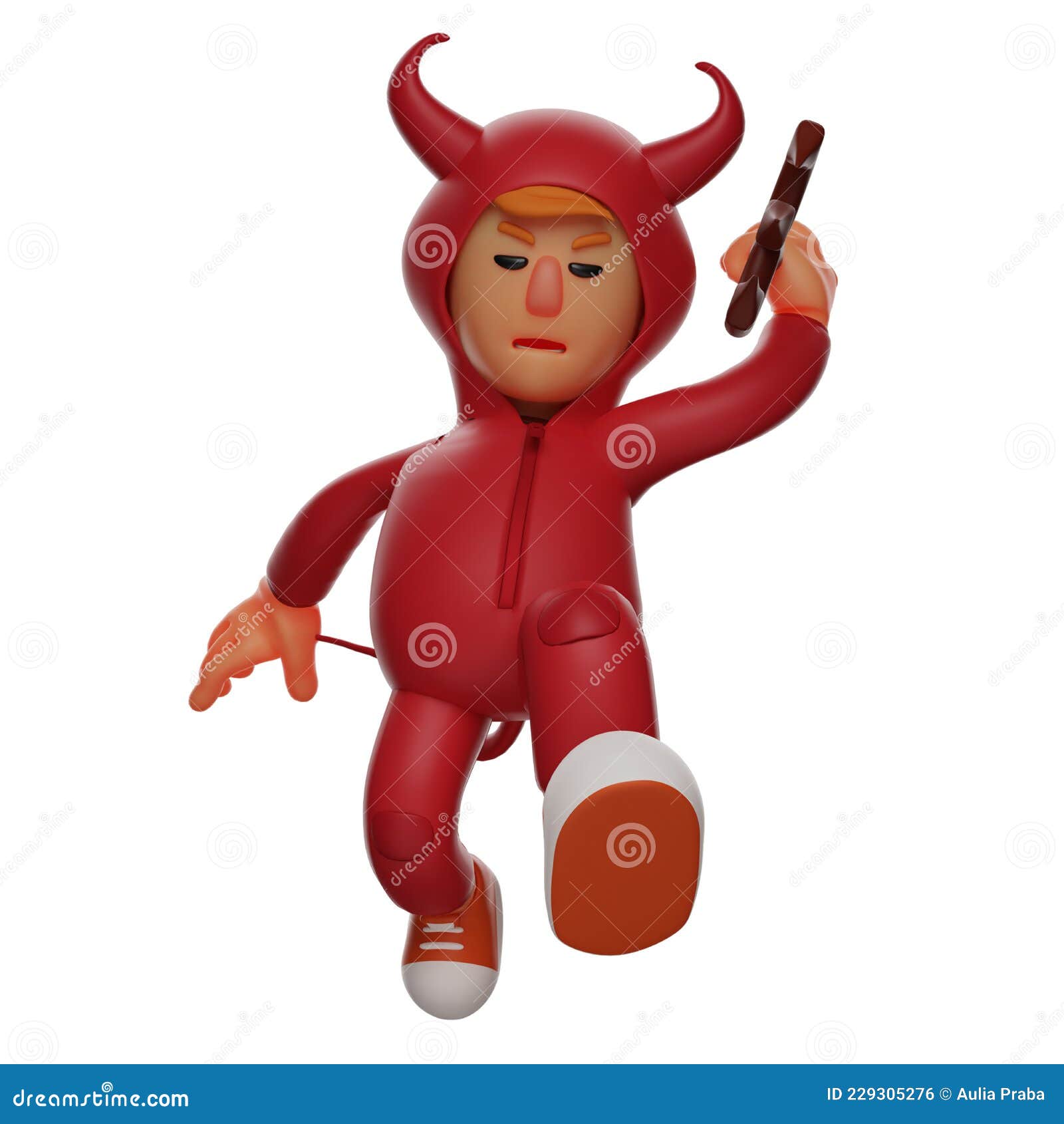 3D Red Devil Cartoon Design Throwing a Stick Stock Illustration ...