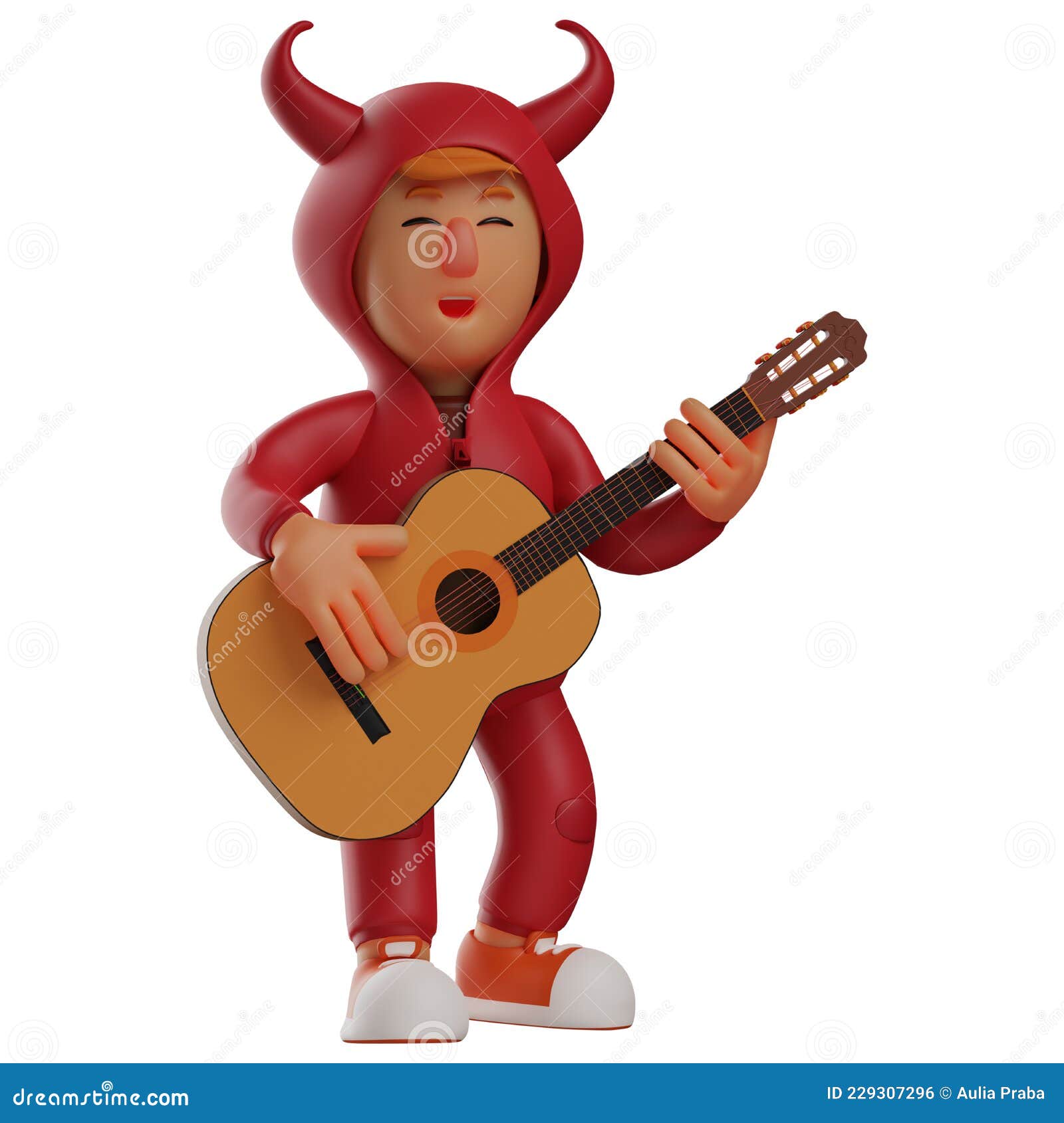 3D Red Devil Cartoon Illustration Playing Guitar Stock Illustration ...