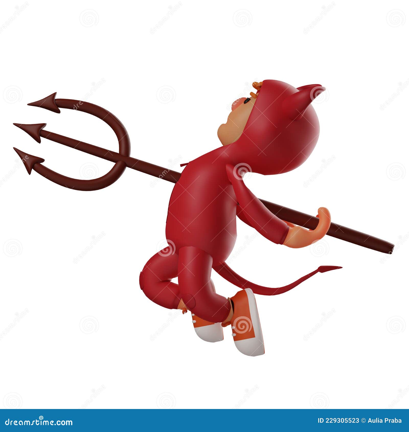 3D Red Devil Cartoon Illustration Start To Throw the Trident Stock ...