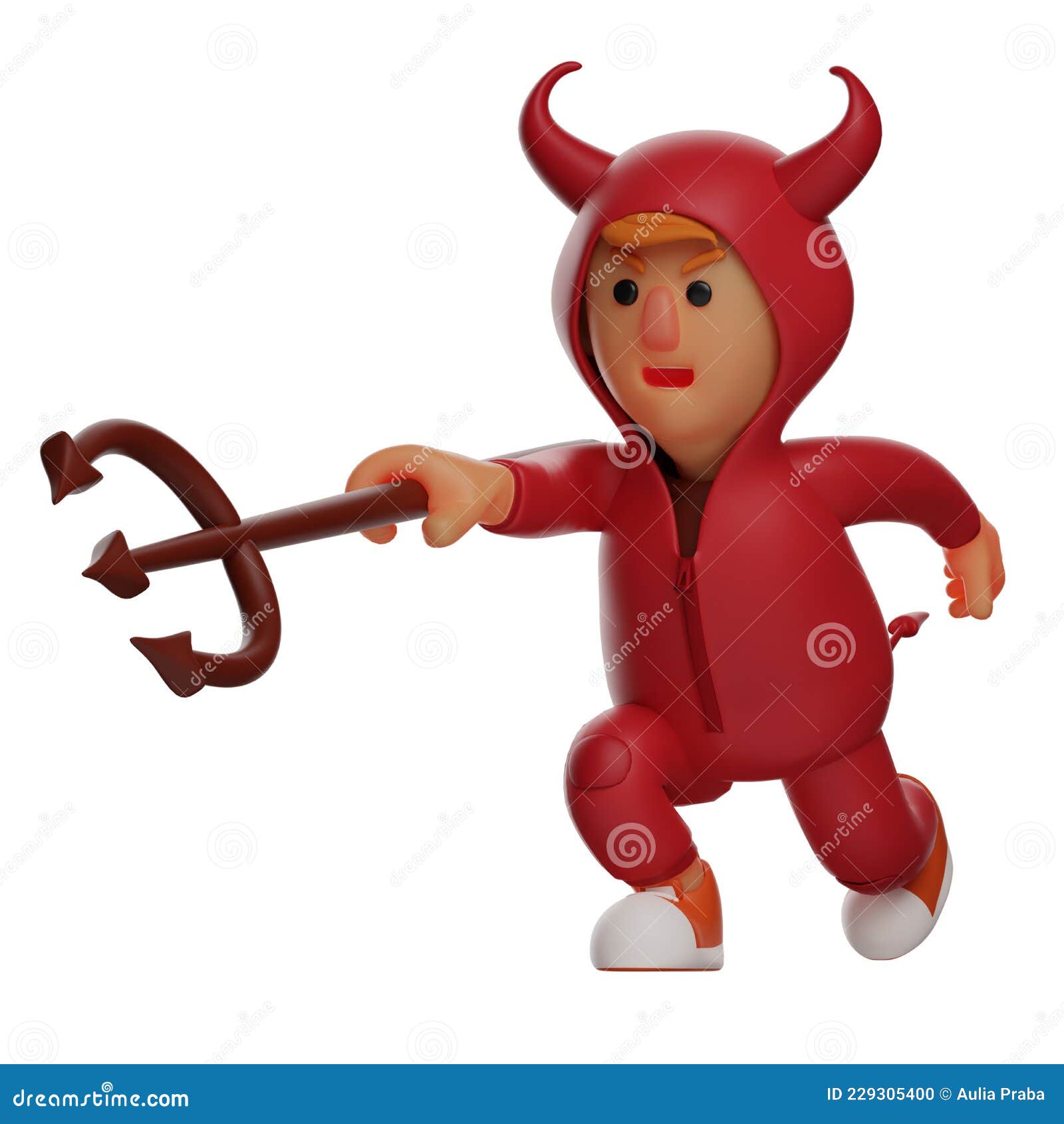 3D Red Devil Design Pointing a Trident Stock Illustration ...