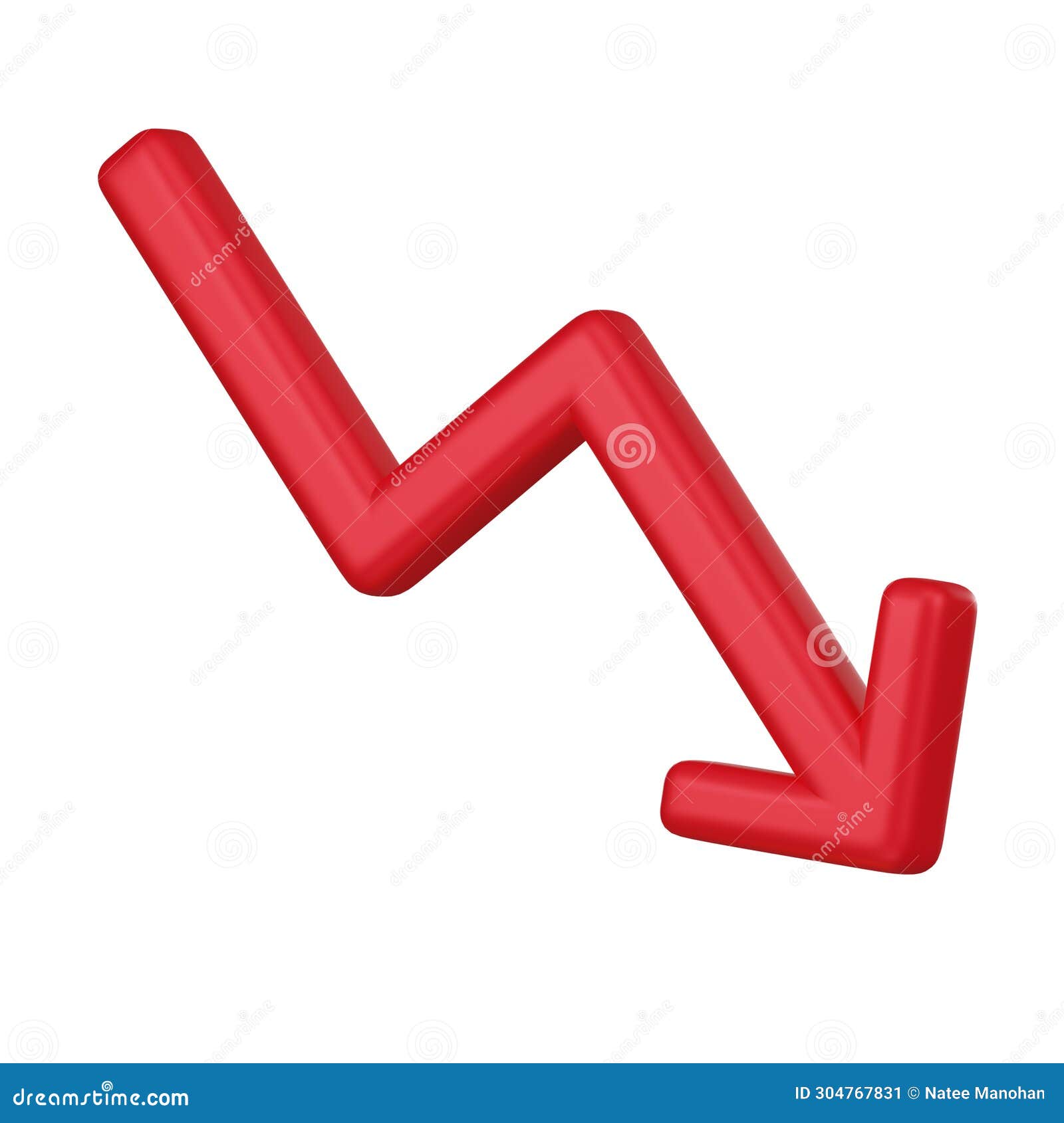 3D Red Downward Trend Arrow Icon Stock Illustration - Illustration of ...