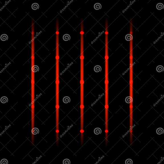 3d Red Fading Neon Light Elements, Vertical Lines and Dots on Black ...