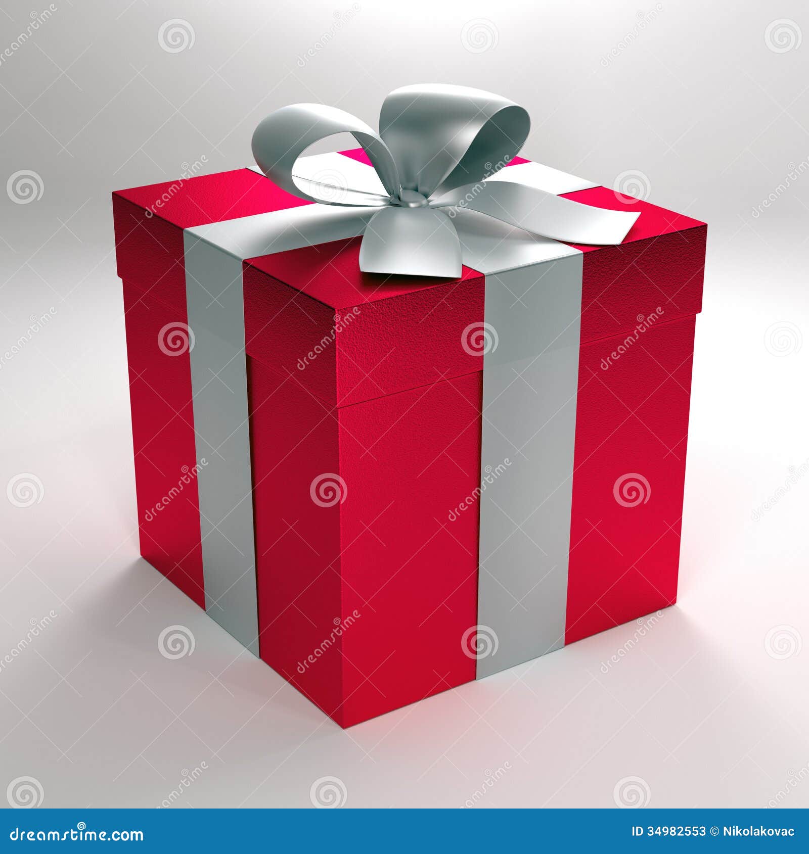 3d Red Gift Box with Silver Ribbon and Bow Stock Illustration ...