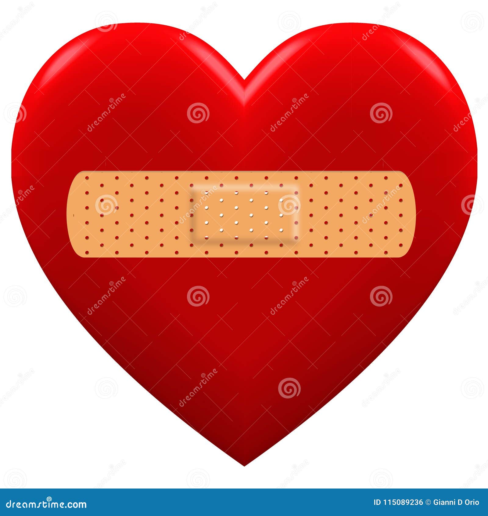 3D red heart with plaster stock vector. Illustration of bandage - 115089236