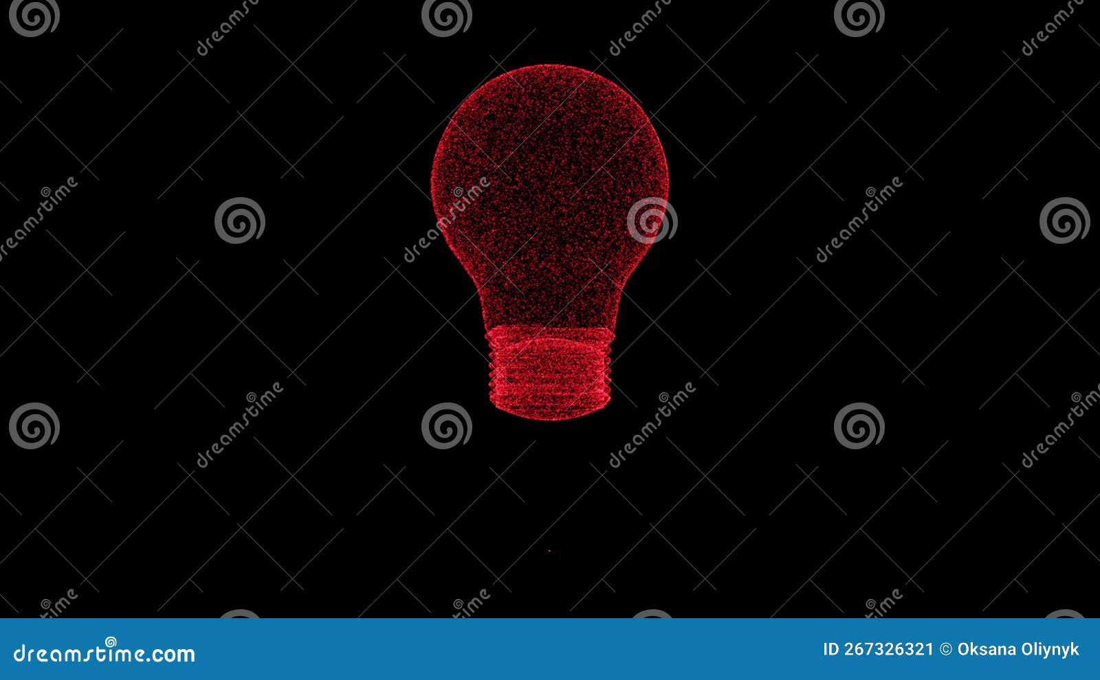 3D Red Light Bulb on Black Background. Object Consisting of Flickering ...
