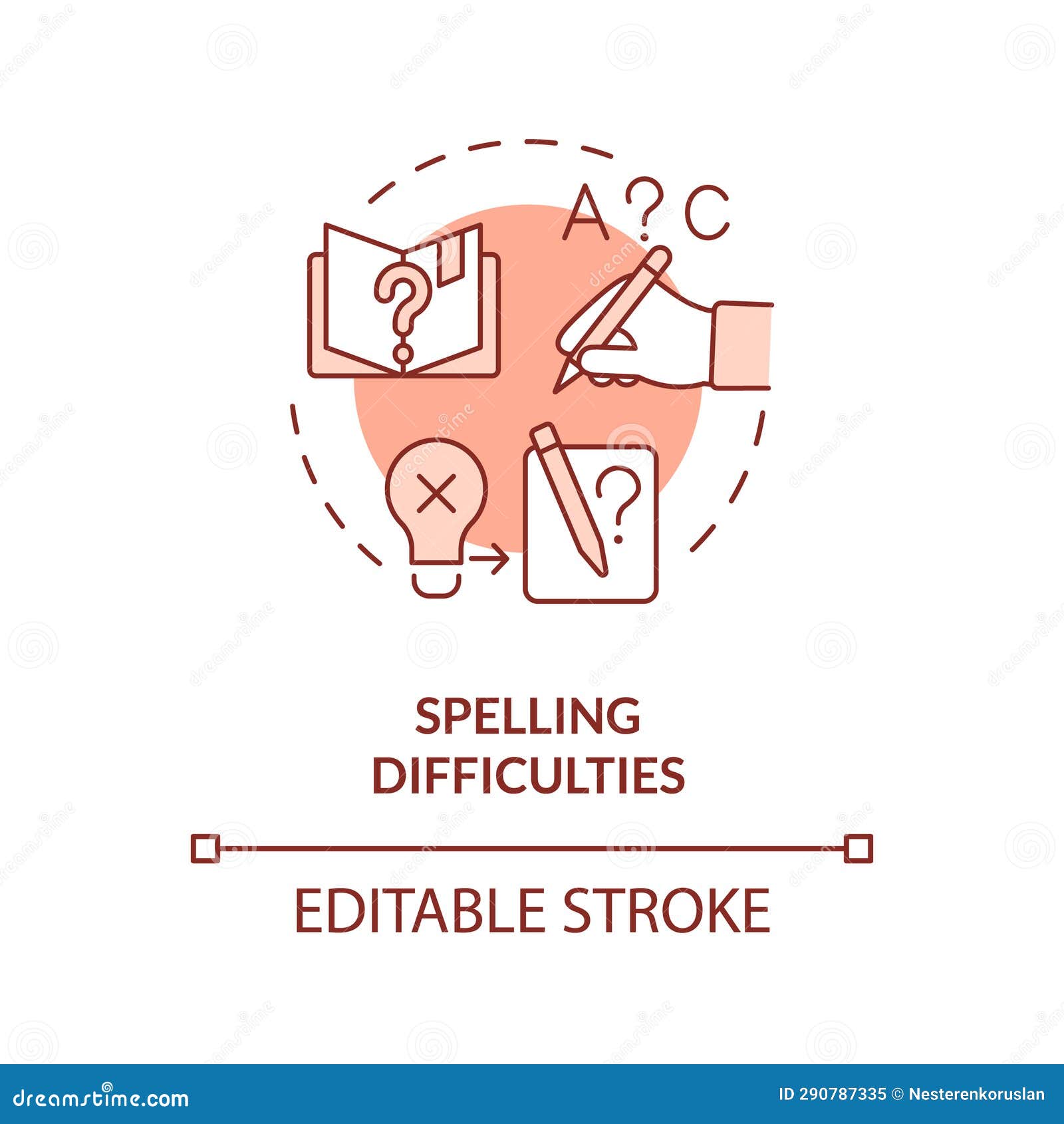 2D Red Line Icon Spelling Difficulties Concept Stock Illustration ...