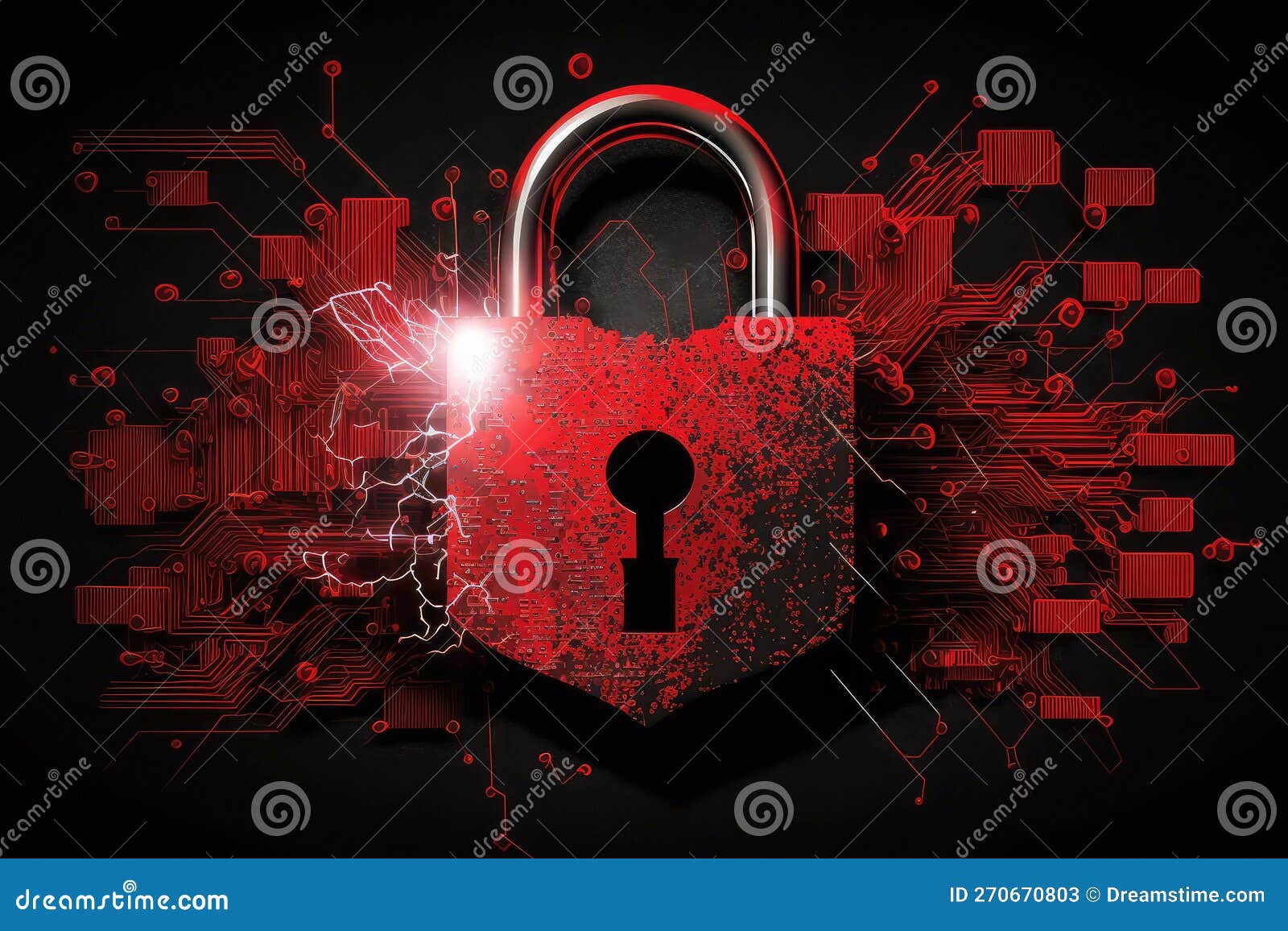 3d Red Lock, Technology Concept, Digital Graphs on Dark Backgorund ...