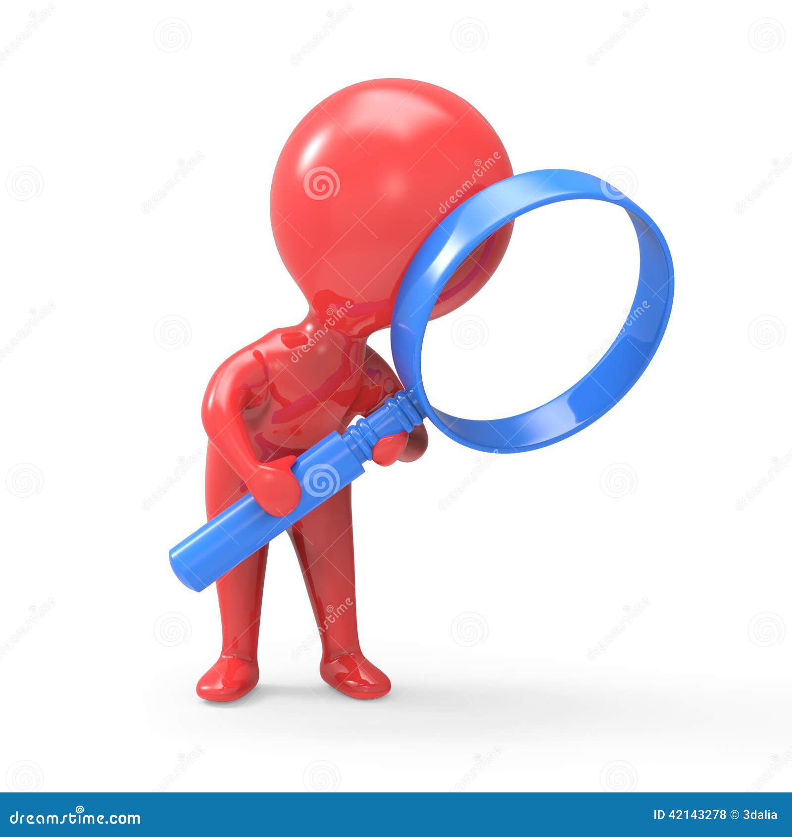 3d Red Man Has a Magnifying Glass Stock Illustration - Illustration of ...