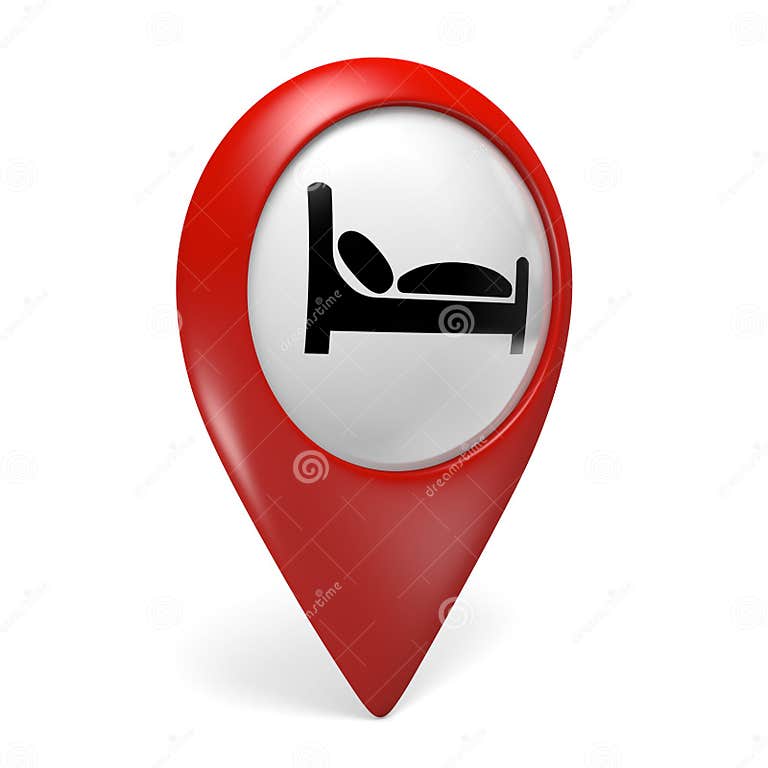 3D Red Map Pointer Icon with a Bed Symbol for Hotels and Hostels Stock ...