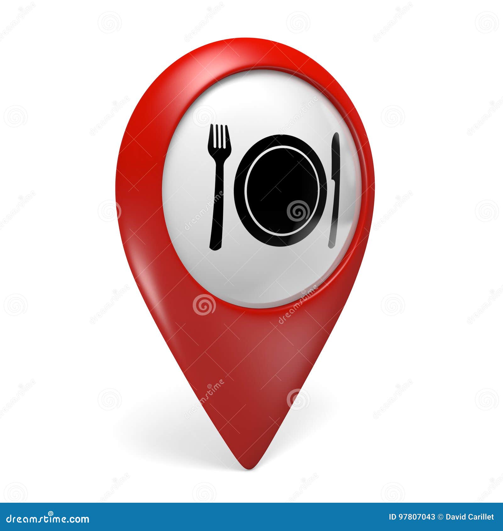 3D Red Map Pointer Icon With A Food Symbol For Restaurants And Diners ...