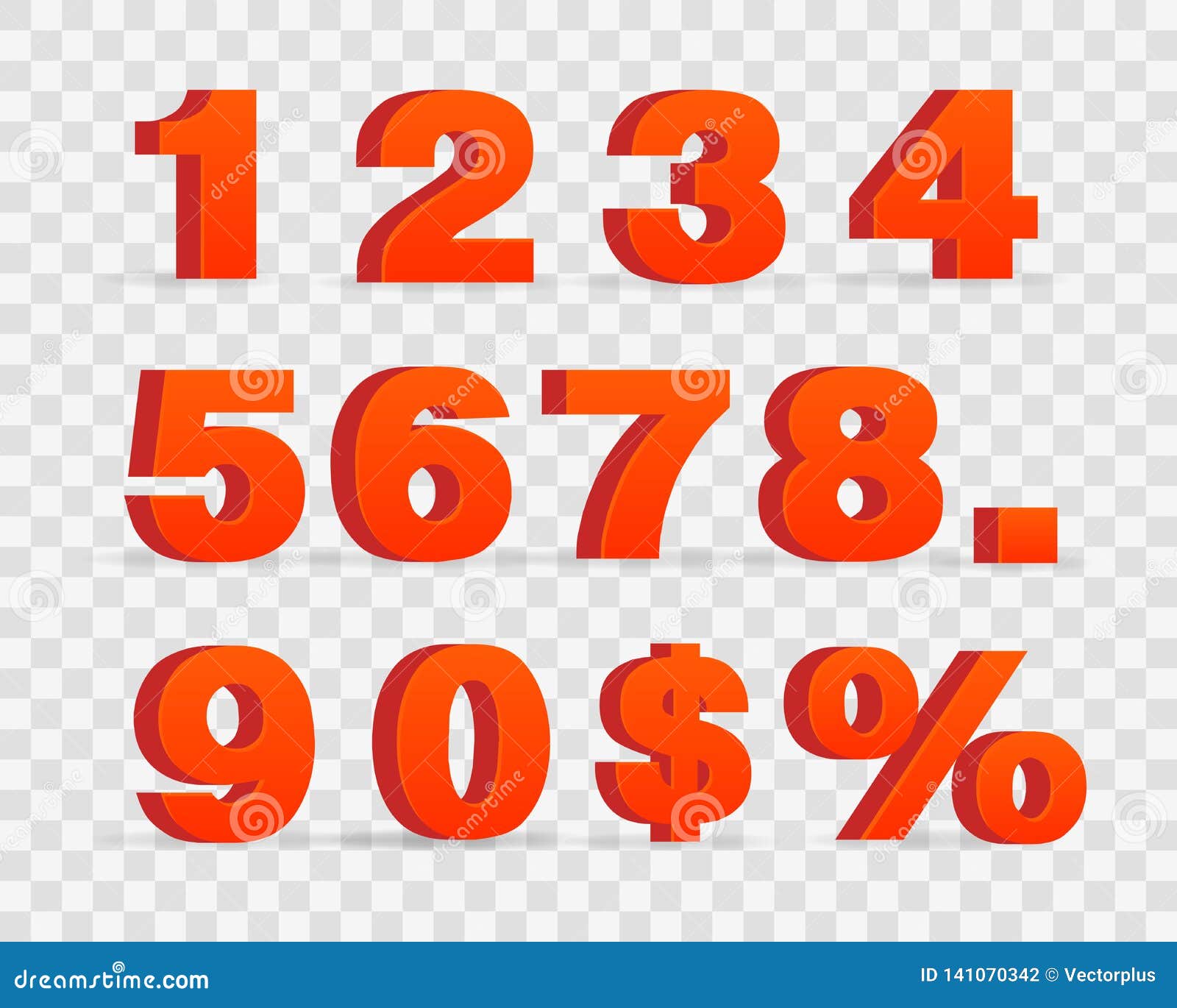 3D Red Metallic Letter. 0, 1, 2, 3, 4, 5, 6, 7, 8, 9 Numeral Alphabet ...