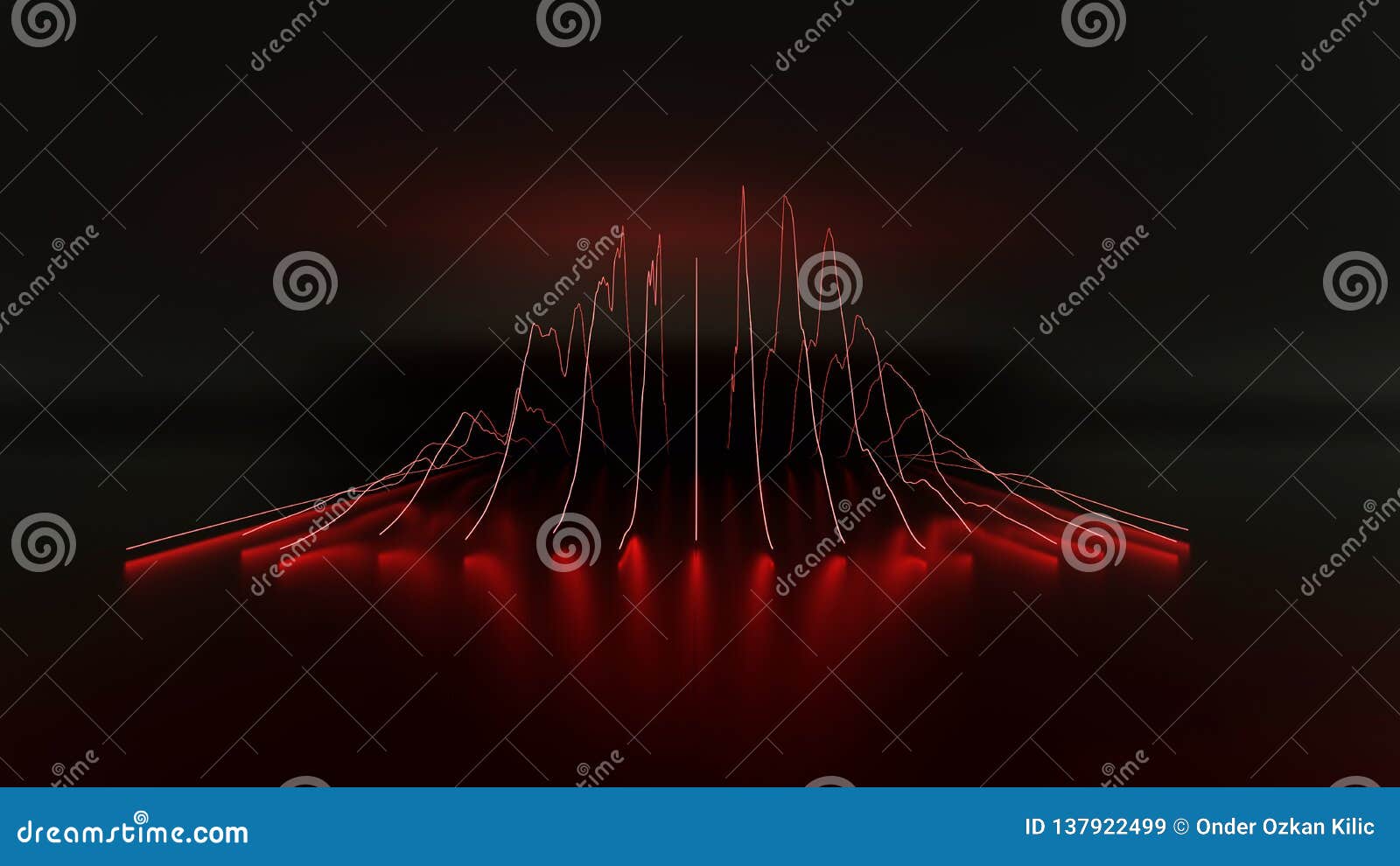 3D Red Modern Lined Chart Graph Business on Dark Background. Stock ...