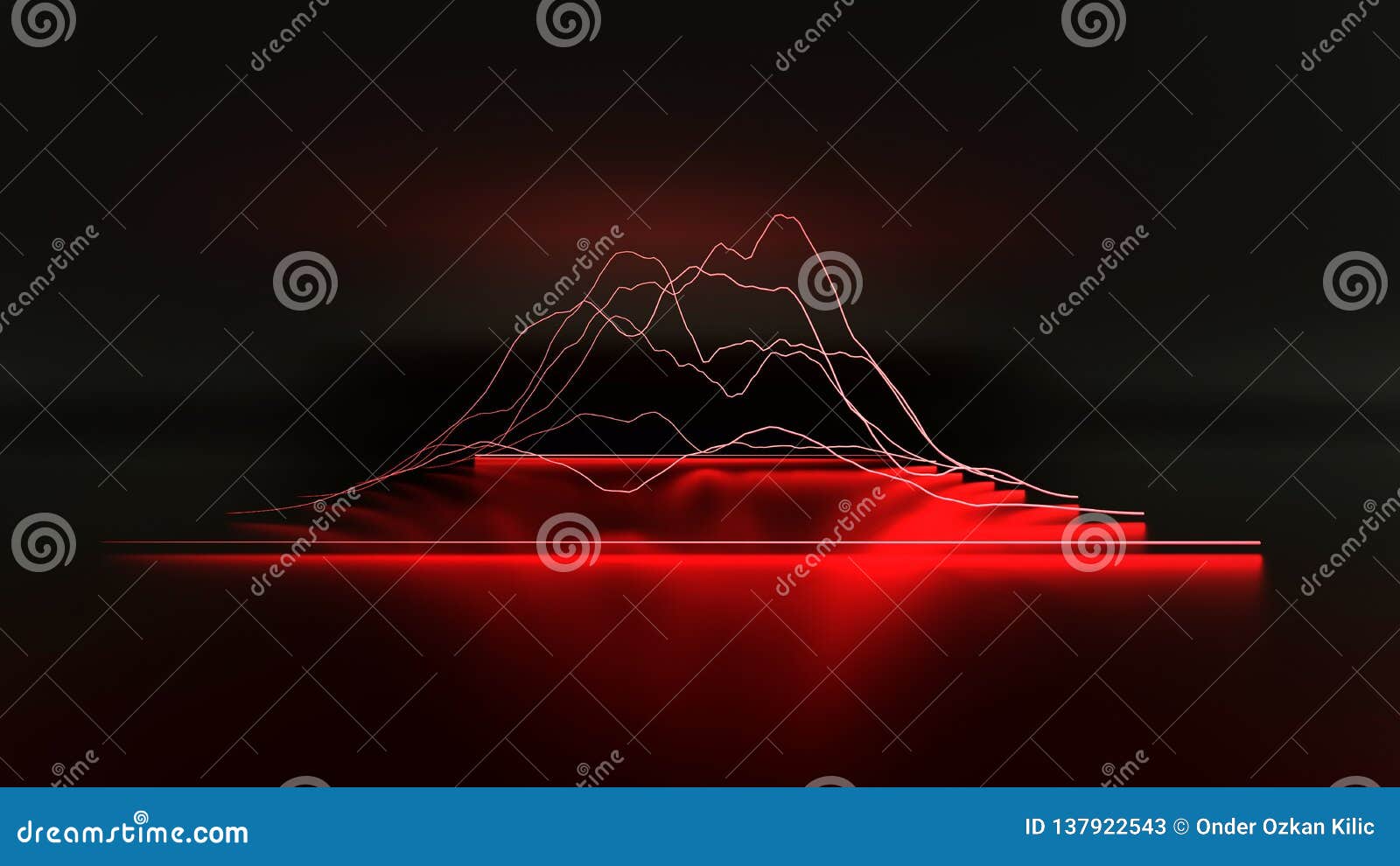 3D Red Modern Lined Chart Graph Business on Dark Background. Stock ...