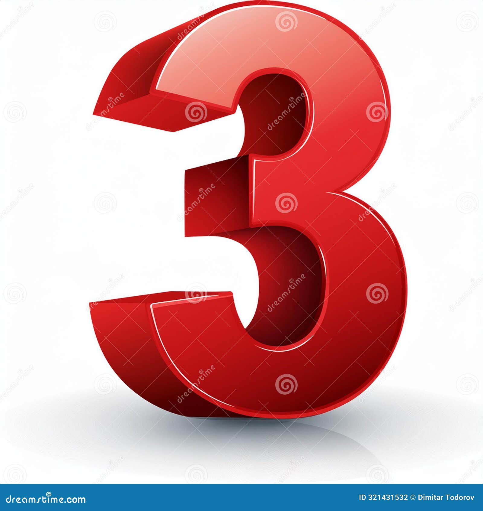 3D Red Number 3 on White Background Stock Illustration - Illustration ...