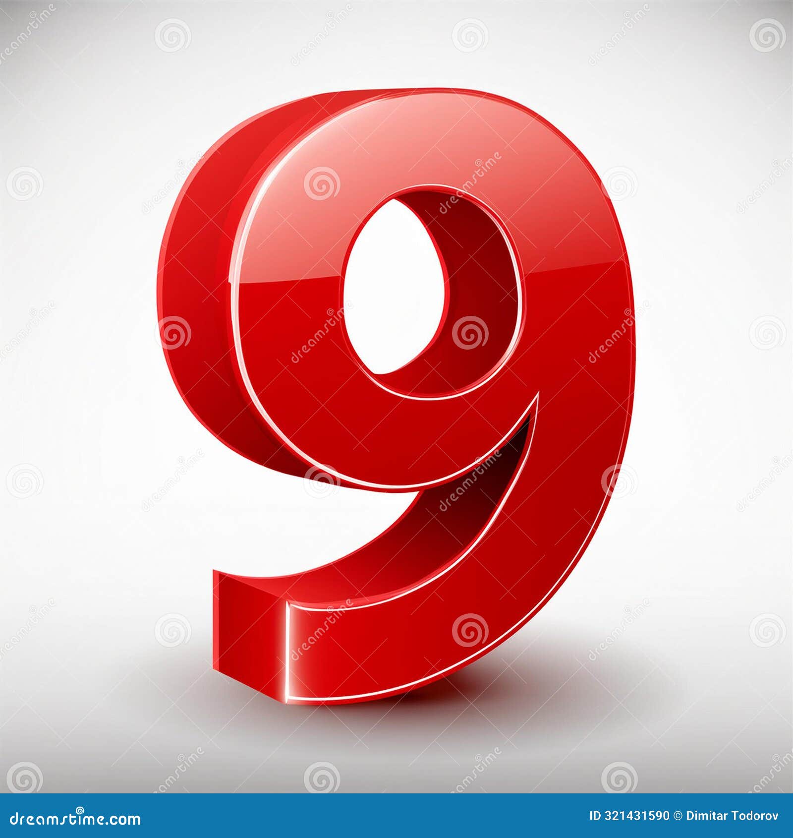 3D Red Number 9 on White Background Stock Illustration - Illustration ...