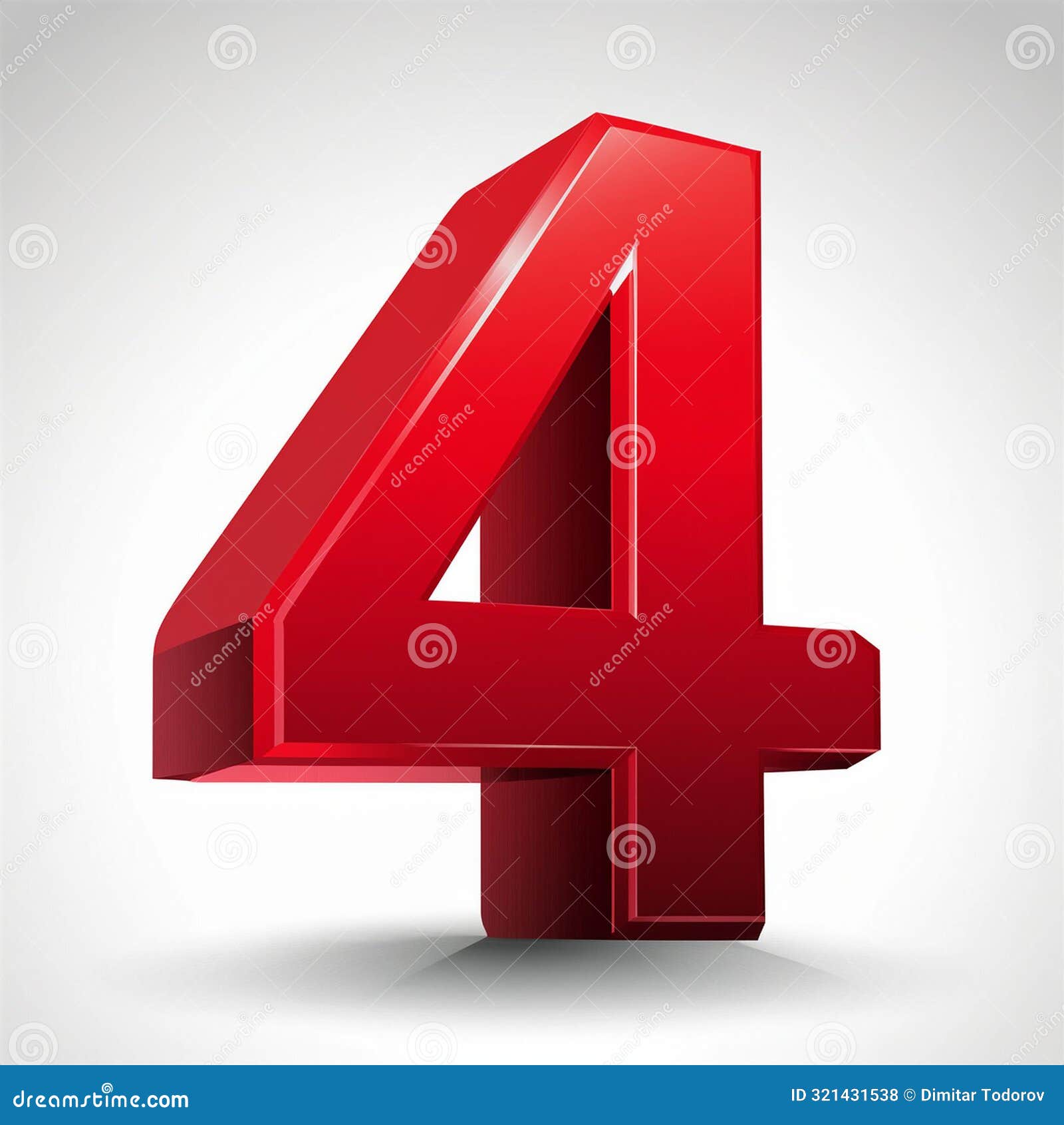 3D Red Number 4 on White Background Stock Illustration - Illustration ...