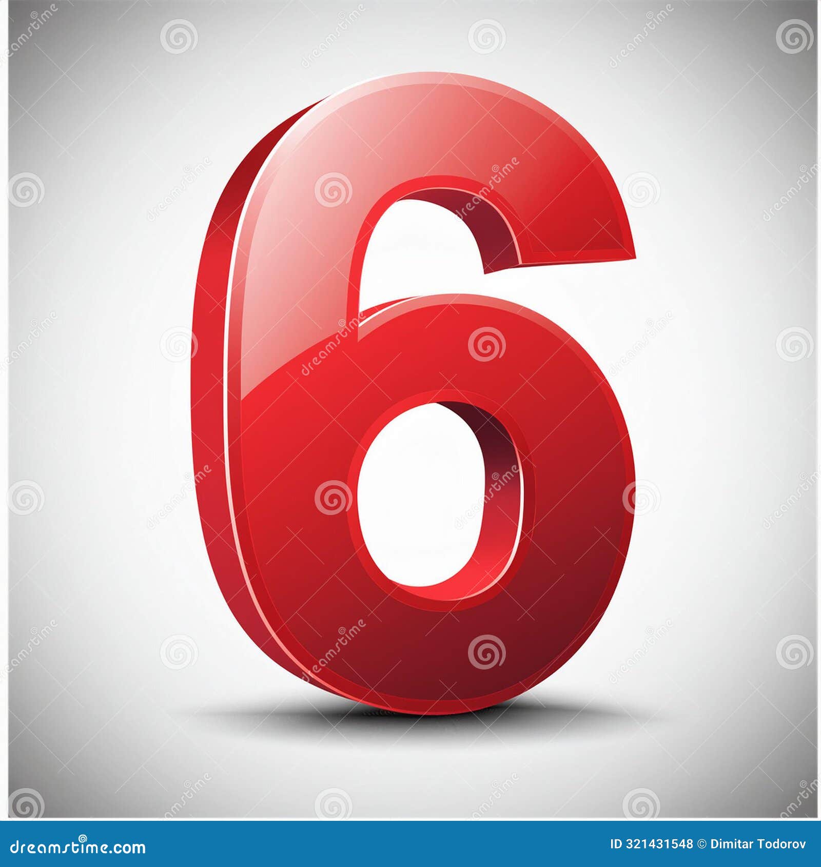 3D Red Number 6 on White Background Stock Illustration - Illustration ...