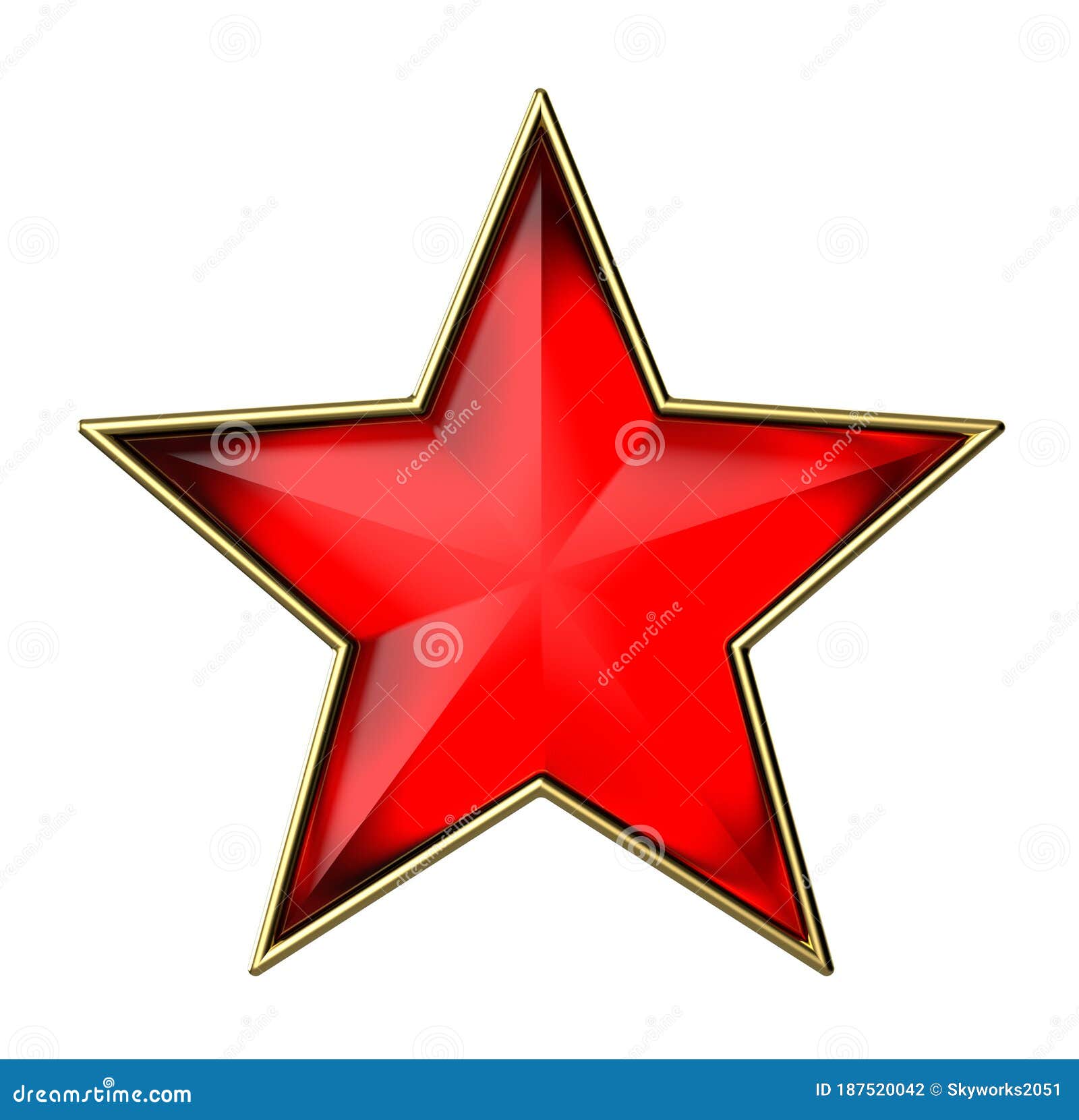 3D Red Star Isolated on White Background. Red Star in a Gold Frame ...