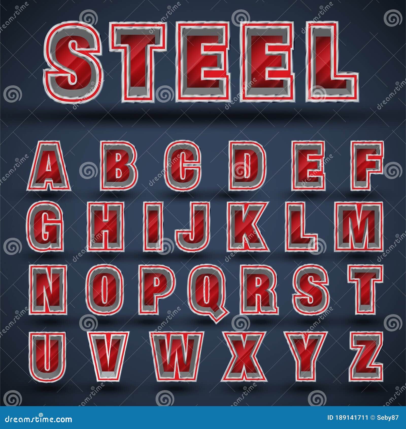 3D Red Steel Font Set, Vector Stock Vector - Illustration of lettering ...