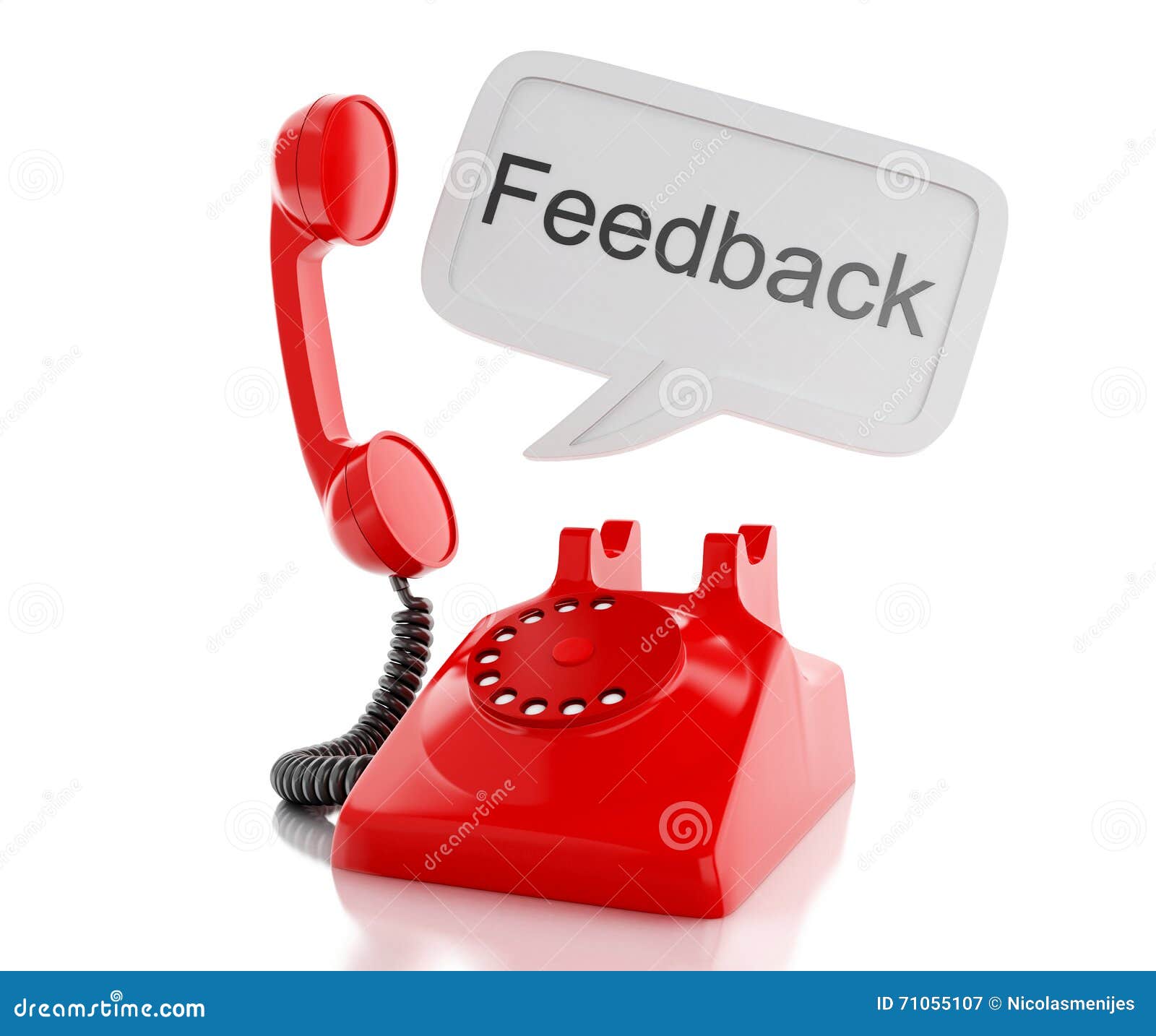 3d Red Telephone and Speech Bubble with Word Feedback. Stock ...