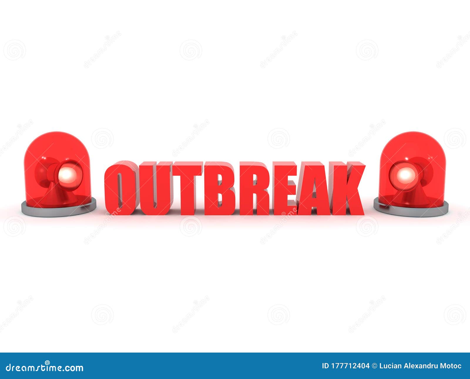 3D Red Text Saying Outbreak with Emergency Lights Around it Stock ...