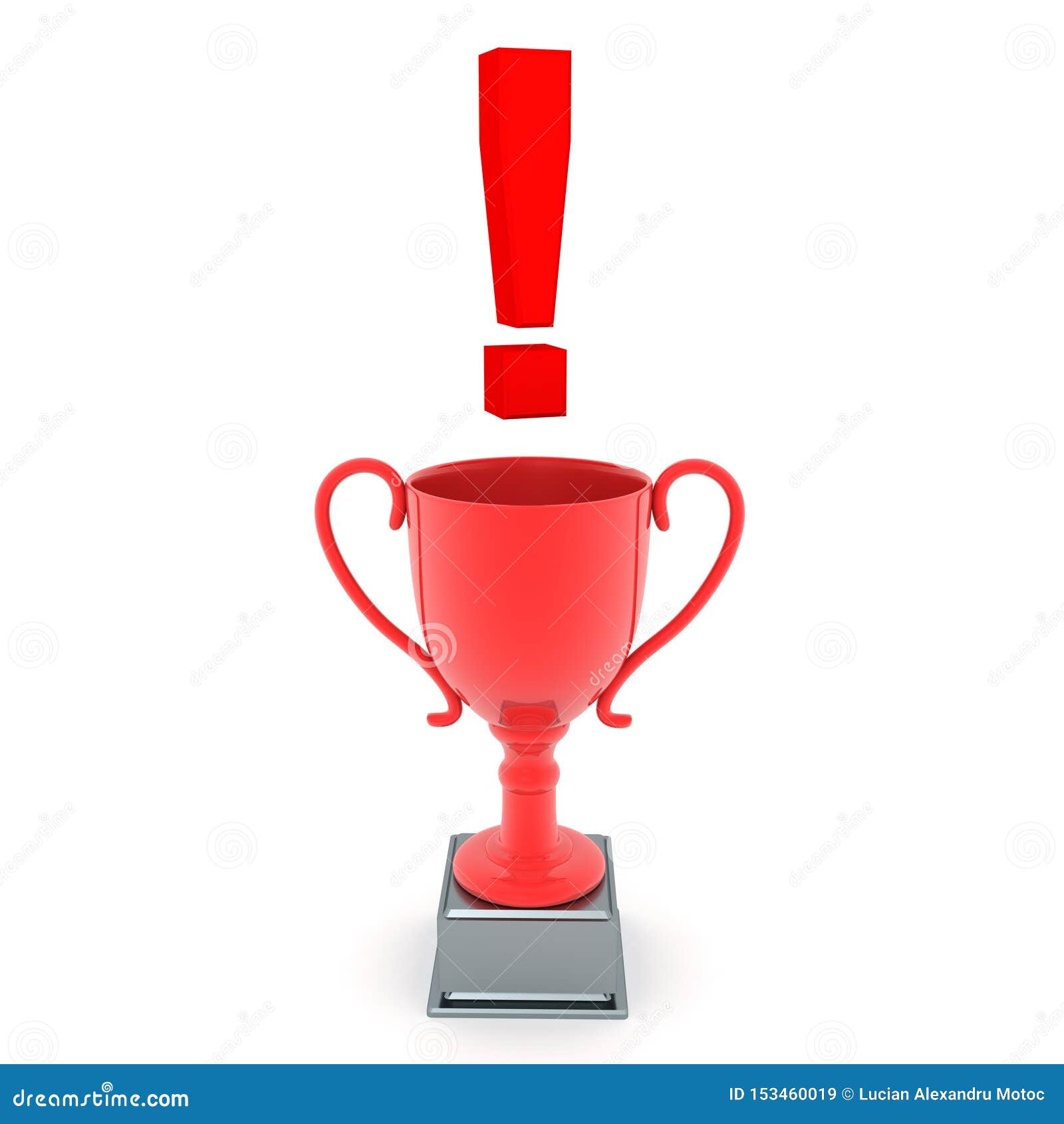 3D Red Trophy with Exclamation Point Above Stock Illustration ...