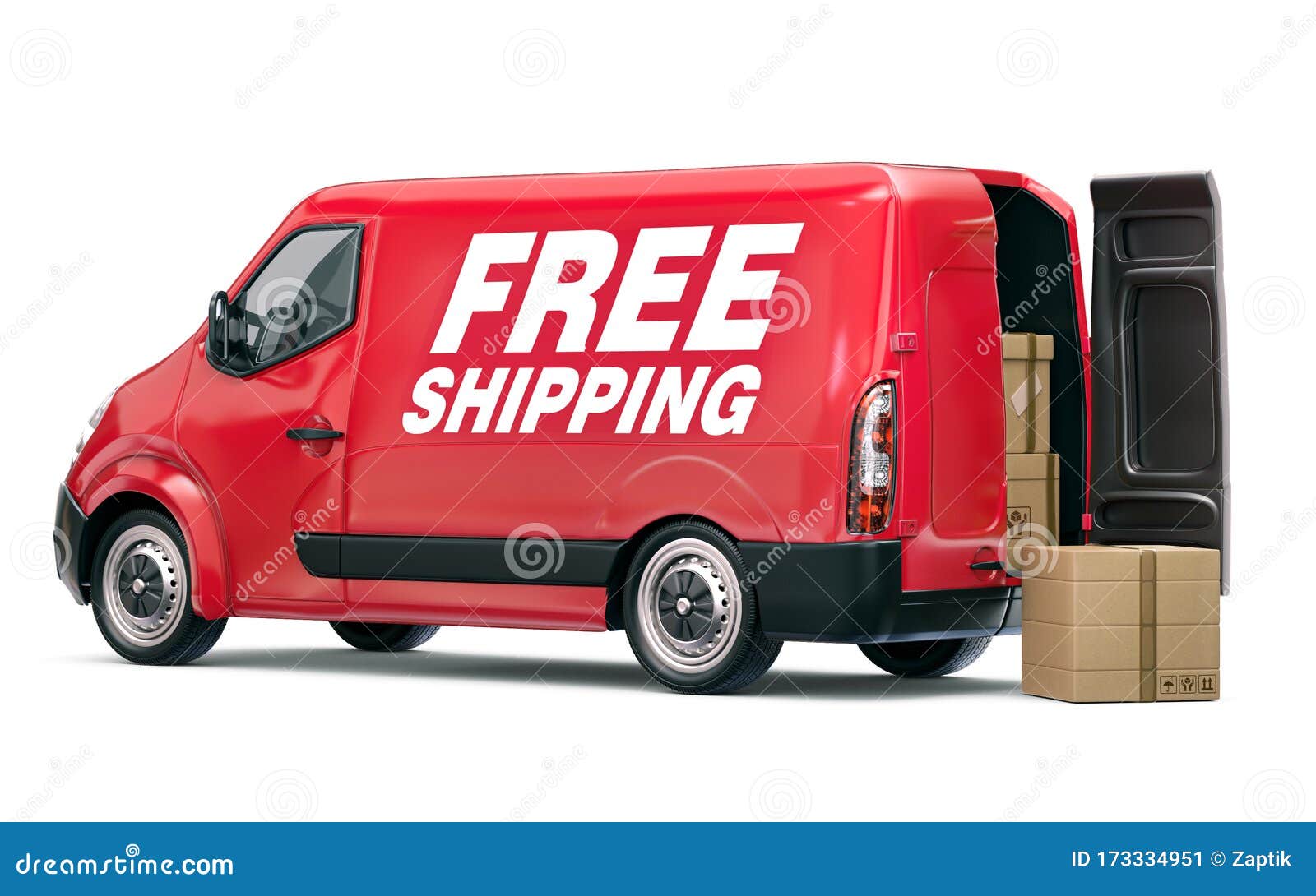 3D Red Van with Free Shipping Text Isolated Stock Illustration ...
