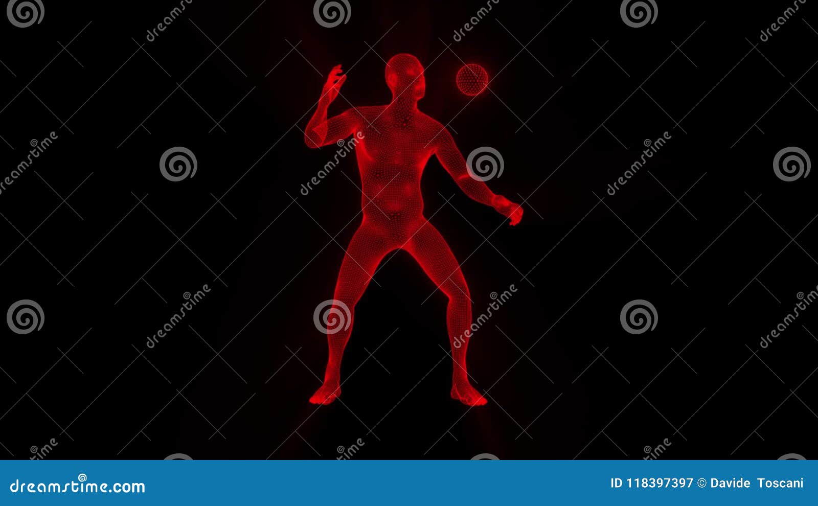 3D Red Wireframe Man with Sphere & Light Rays Loop Graphic Element ...