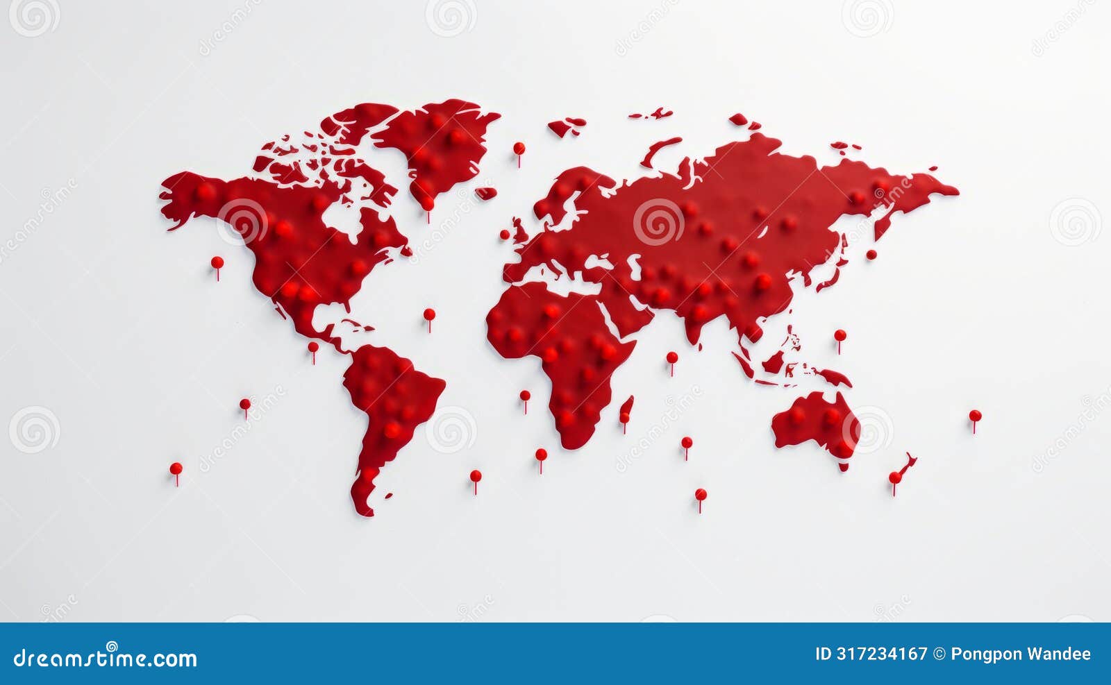 A 3D Red World Map on a White Background, Highlighting the Depth and ...