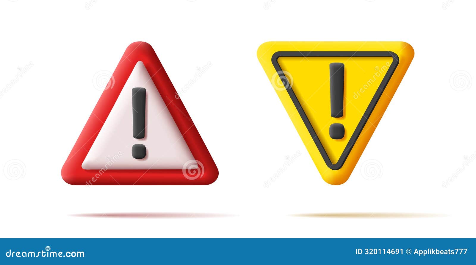 3d Red and Yellow Triangles Warning Sign with Exlamation Mark Vector ...