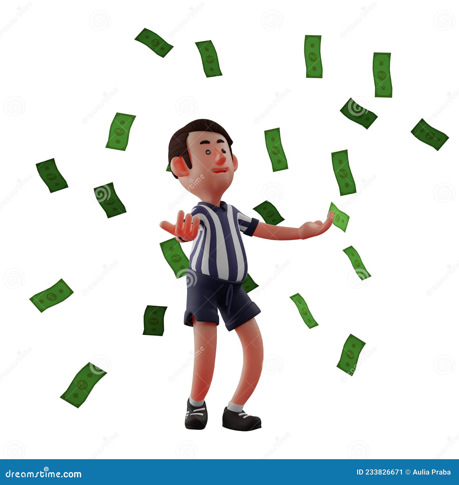 3D Referees Cartoon Character Design Under Money Raining Stock ...