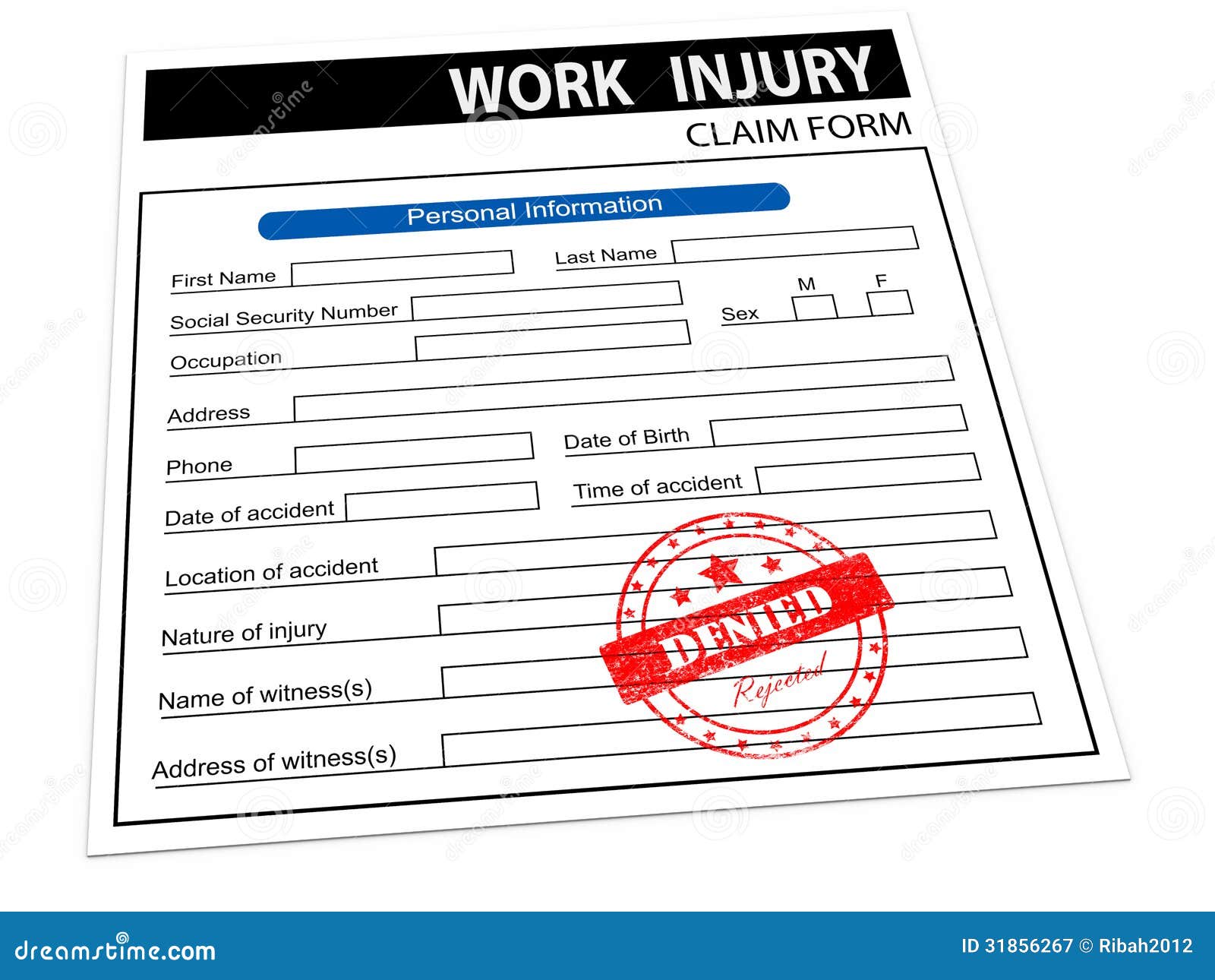 3d Rejected Work Injury Claim Form Stock Illustration - Illustration of ... 3d Rejected Work Injury Claim Form Stock Illustration - Illustration of ...