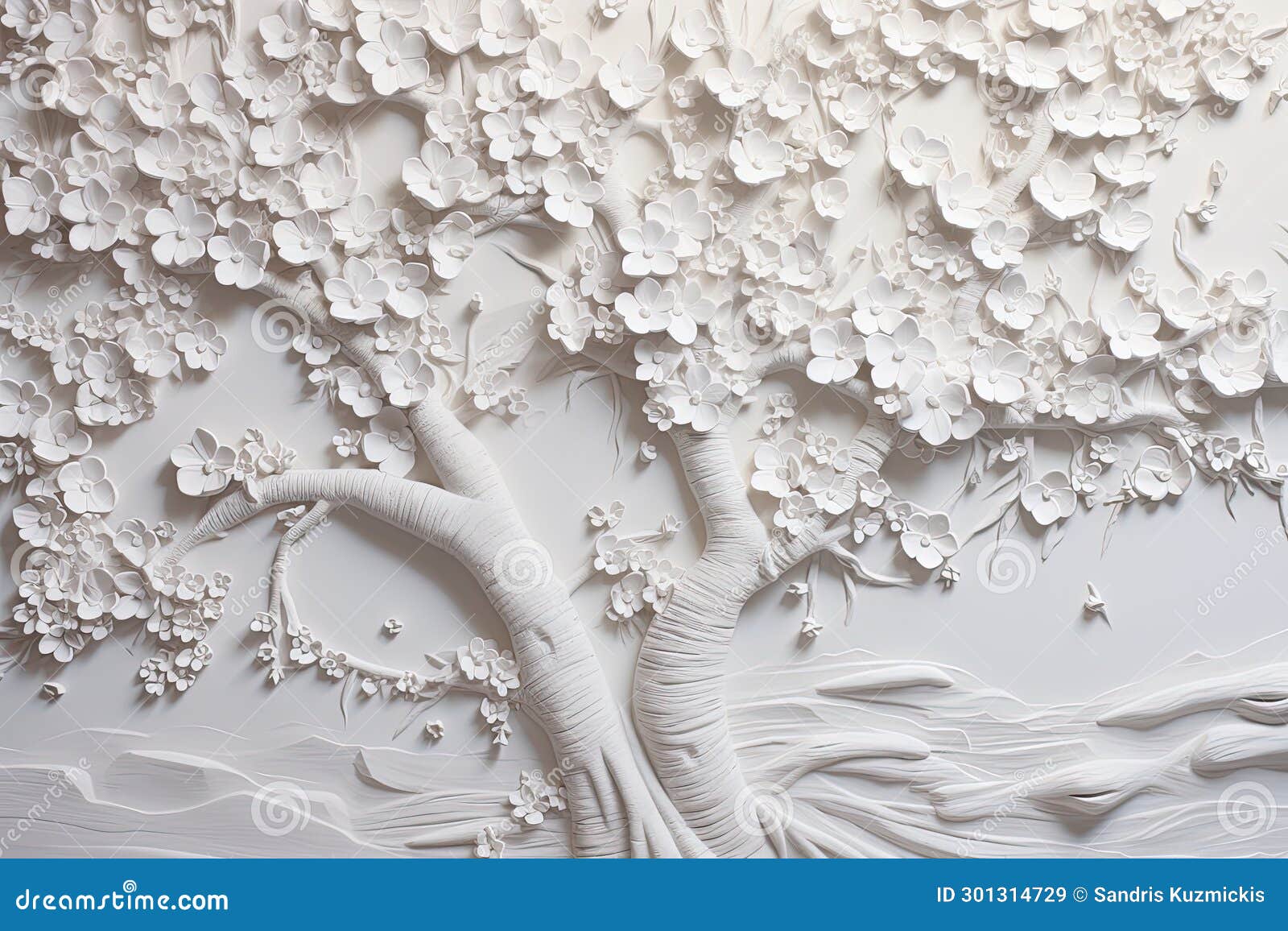 3D Relief White Tree Wallpaper Mural Wall. Generative AI Stock ...