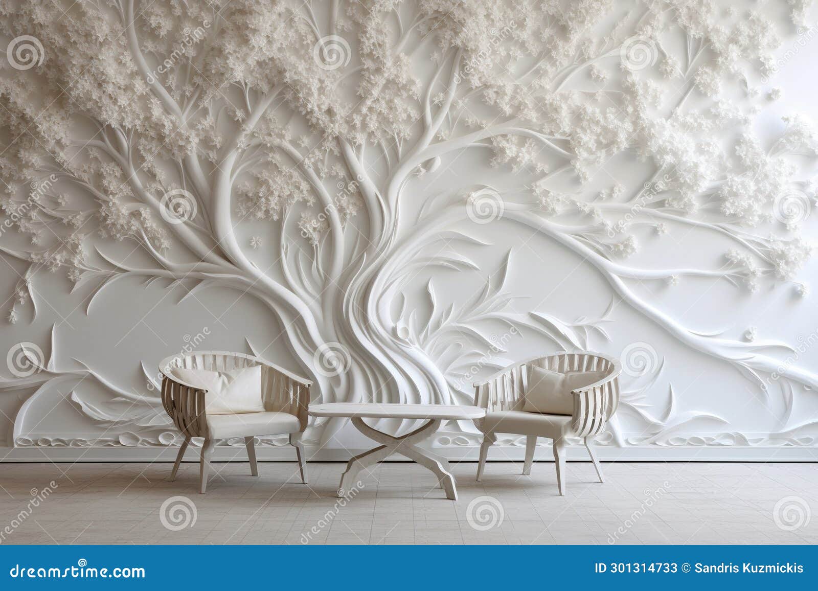 3D Relief White Tree Wallpaper Mural Wall. Generative AI Stock ...