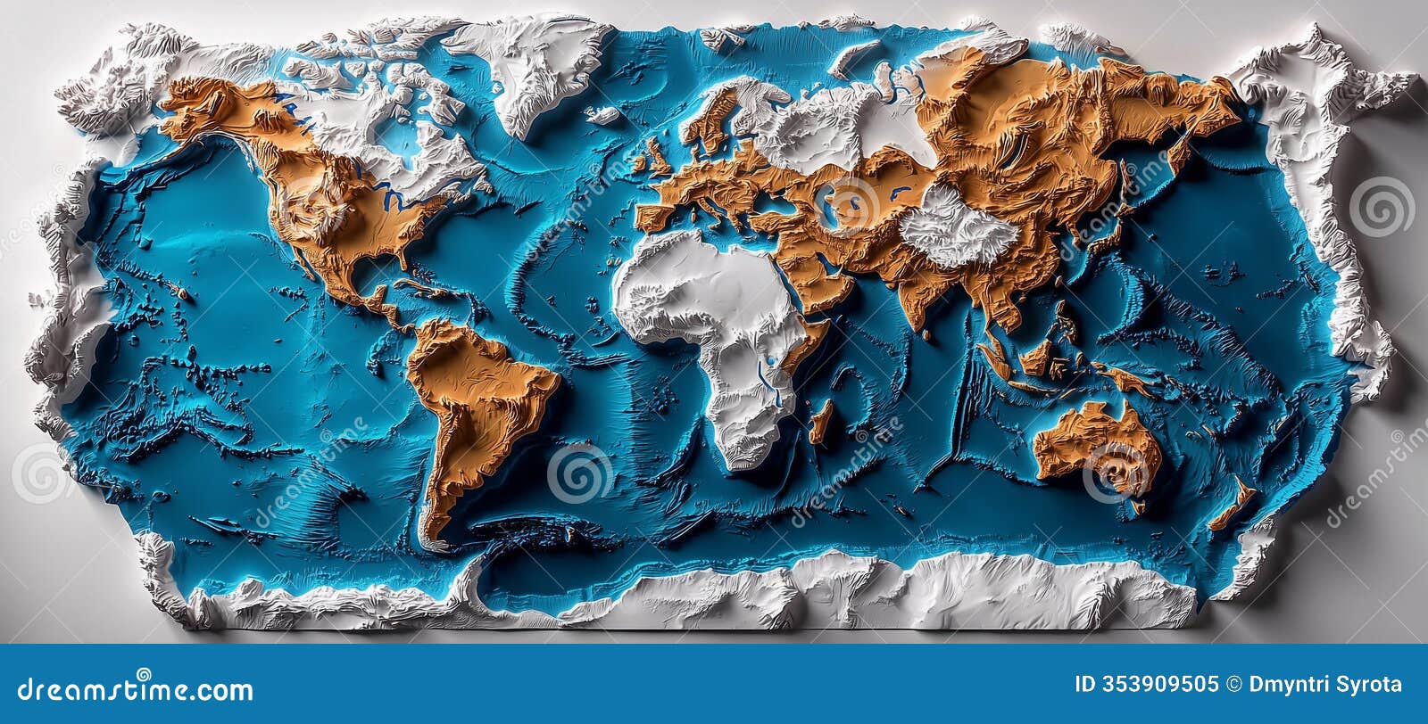 3D Relief World Map with Elevation Details and Ocean Depths Stock ...