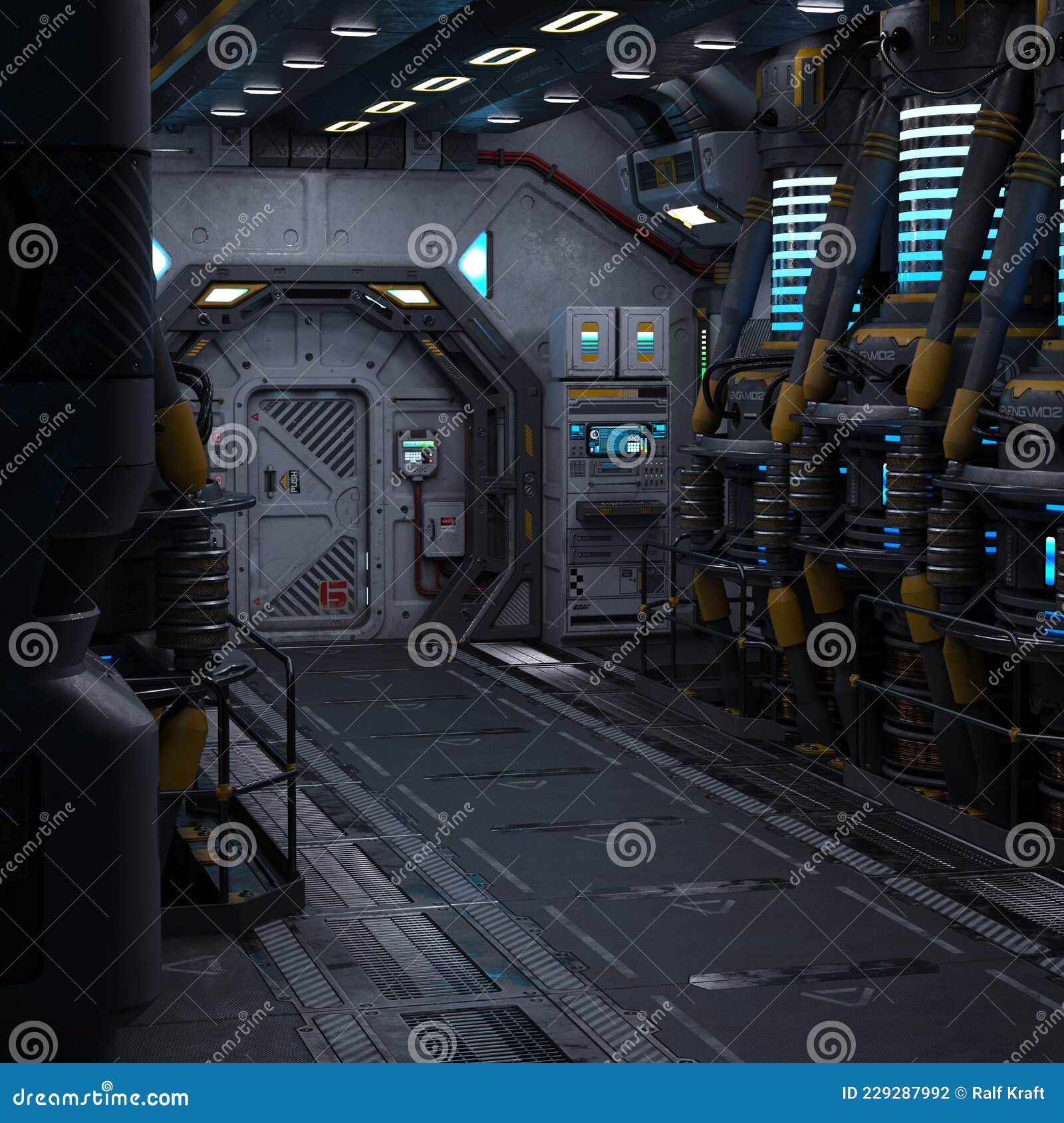 3D-illustration of a Large Corridor in a Science Fiction Starship Stock ...