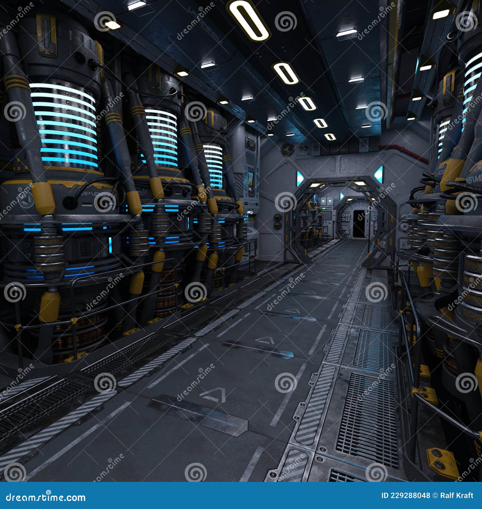 3D-illustration of a Large Corridor in a Science Fiction Starship Stock ...