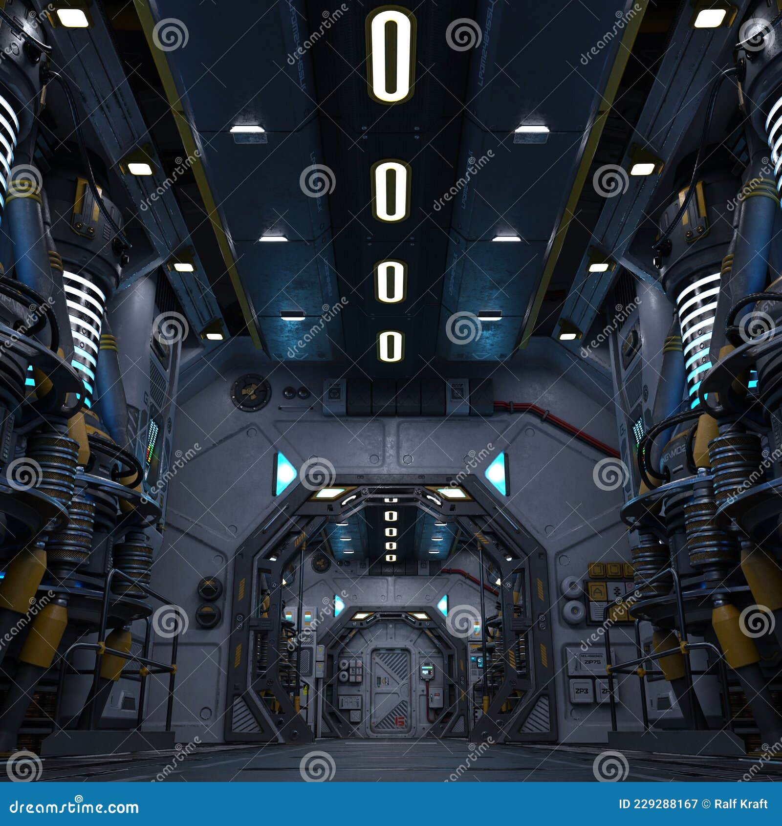 3D-illustration of a Large Corridor in a Science Fiction Starship Stock ...